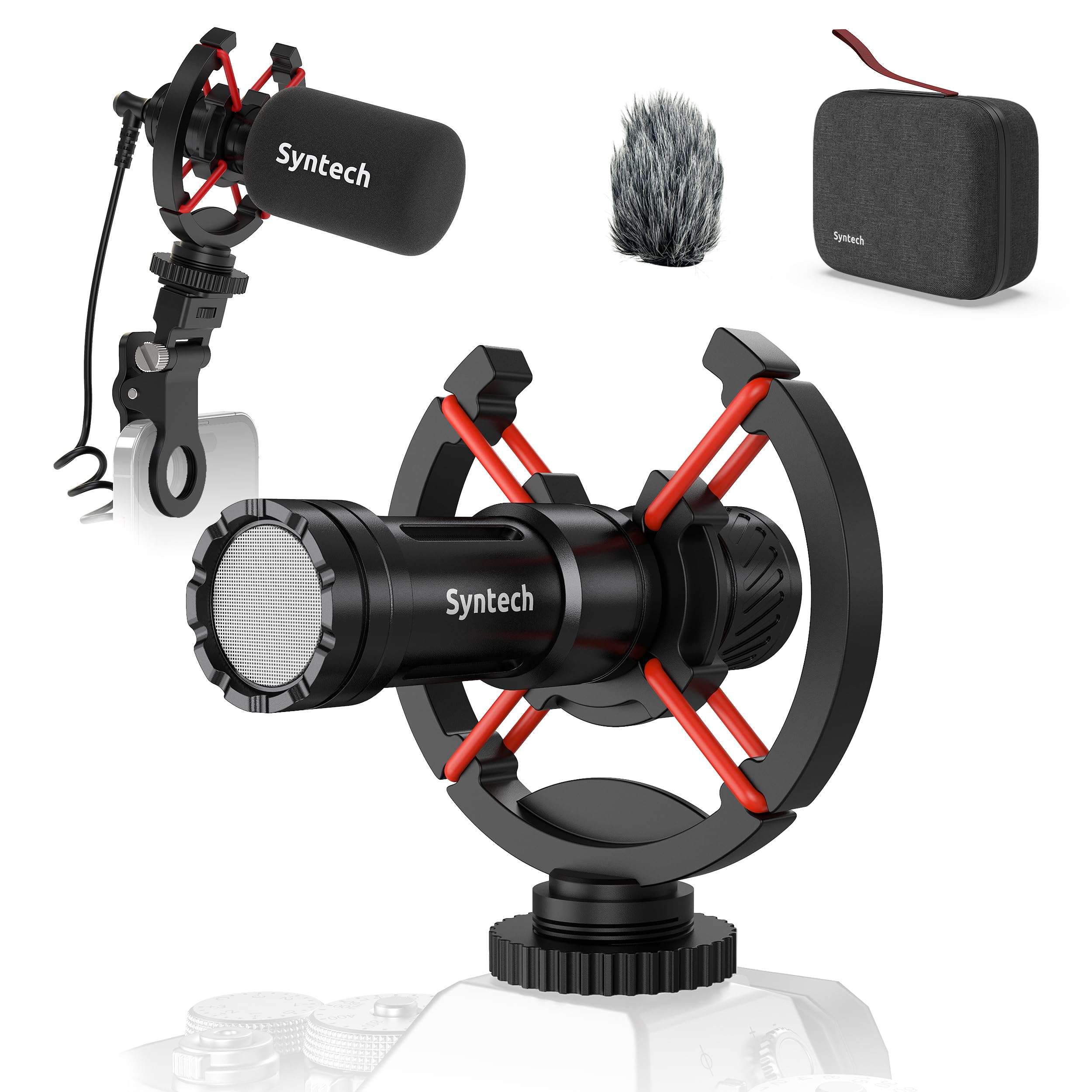 Syntech 2-in-1 Video Microphone for Creators Recording, Camera Microphone with Shock Mount and Windshields Compatible with DSLR Camera, iPhone, Android, Camcorder, Shotgun Mic for Vlog