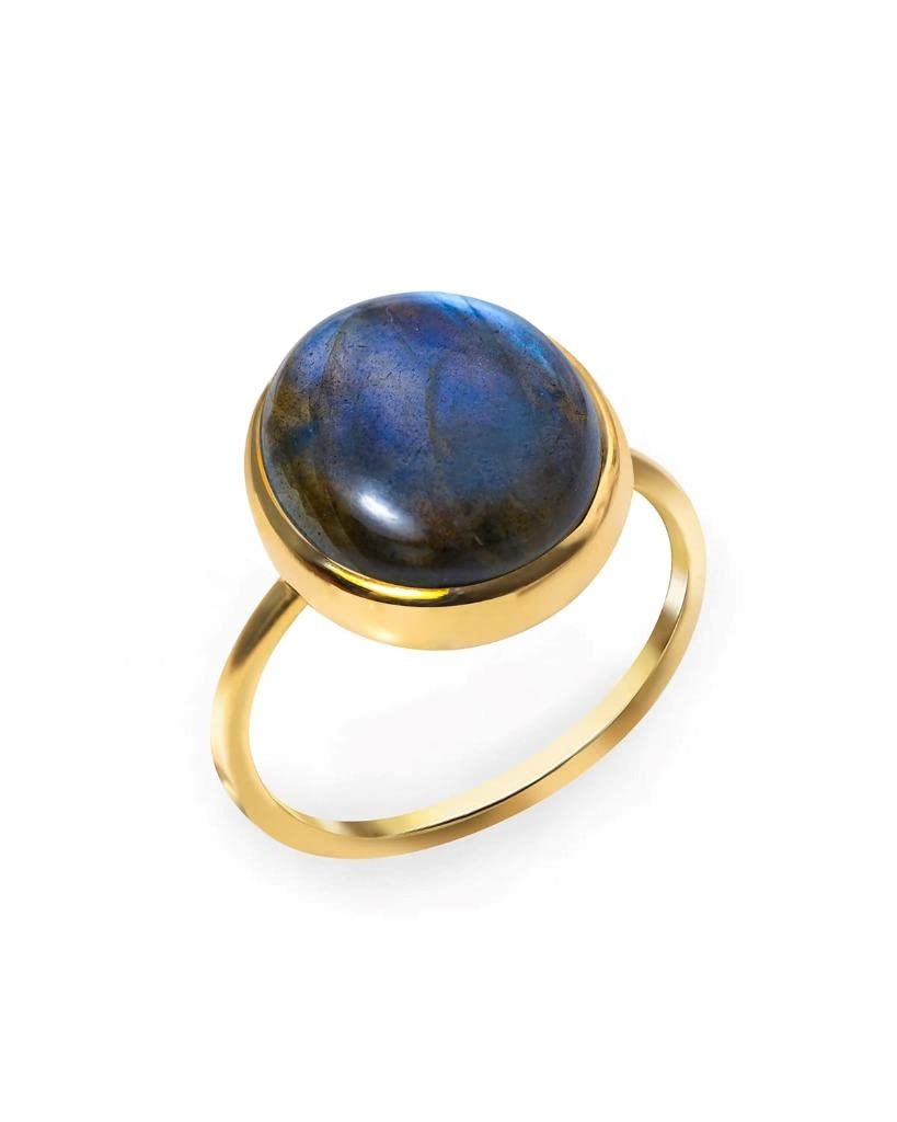 YoTreasure 13x14 MM Labradorite Solitaire Ring 14k Gold Over 925 Silver