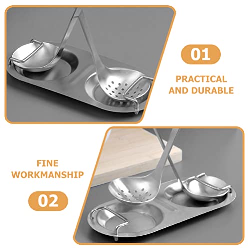 Zerodeko Stainless Steel Spoon Rack Convenient Spoon Rack Countertop Ladle Rest Kitchen Scoop Rack Wear-resistant Scoop Holder Soup Ladle Rack Drip Catcher Storage Accessories