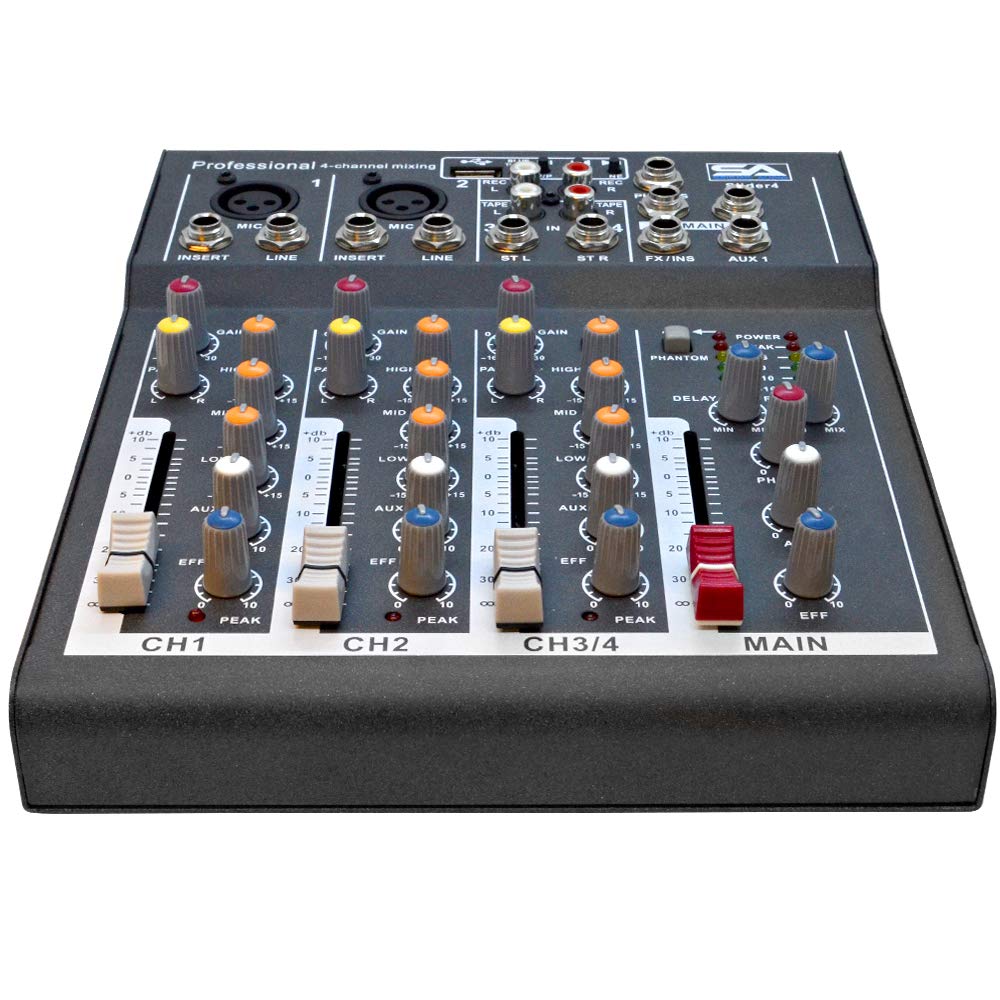 Seismic Audio - Slider4-BT- 4 Channel PA DJ Mixer Console with USB and Bluetooth Streaming