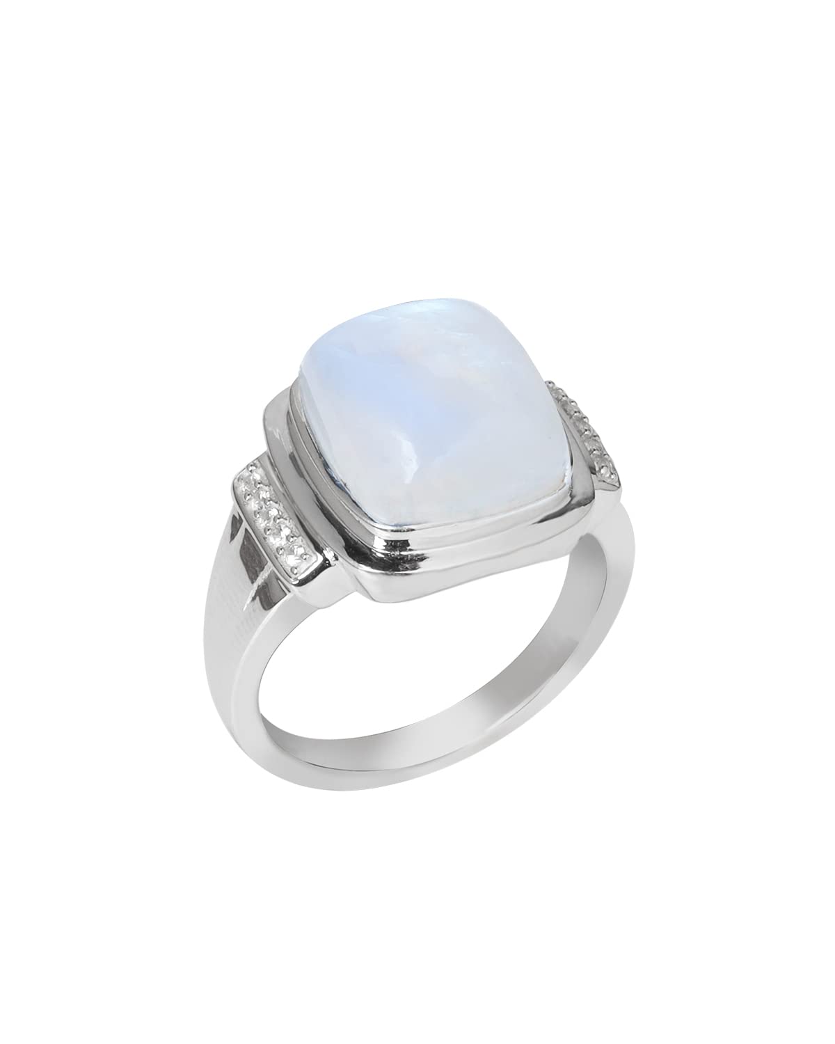 YoTreasure 2.63 Ct. Moonstone White Zircon Solid 925 Sterling Silver Gemstone Ring Jewelry