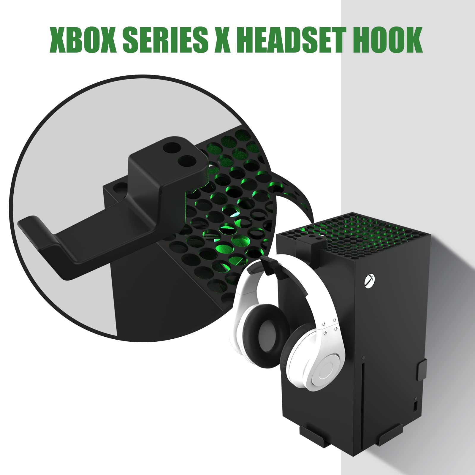 Xbox Series X Wall Mount, Xbox Series X Stand Wall Mount Accessories with Xbox Series X Headphone Holder - Xbox Series X Accessories - Black