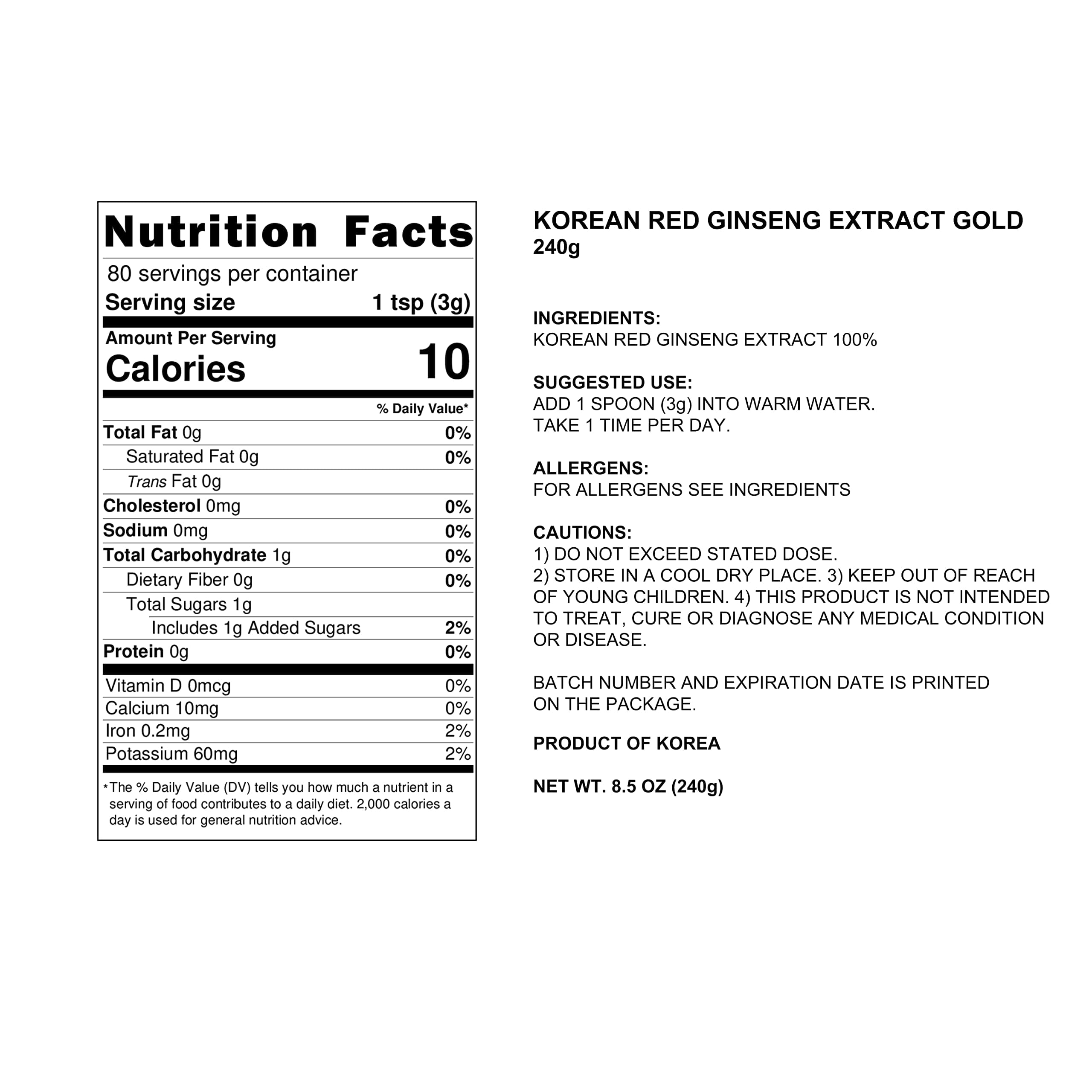 Pocheon 240g(8.5oz), 100% Pure Korean 6Years Root Panax Red Ginseng Extract Gold, TOP Ginsenoside, Saponin, Ginseng Herbal Supplement, Natural Immune Support