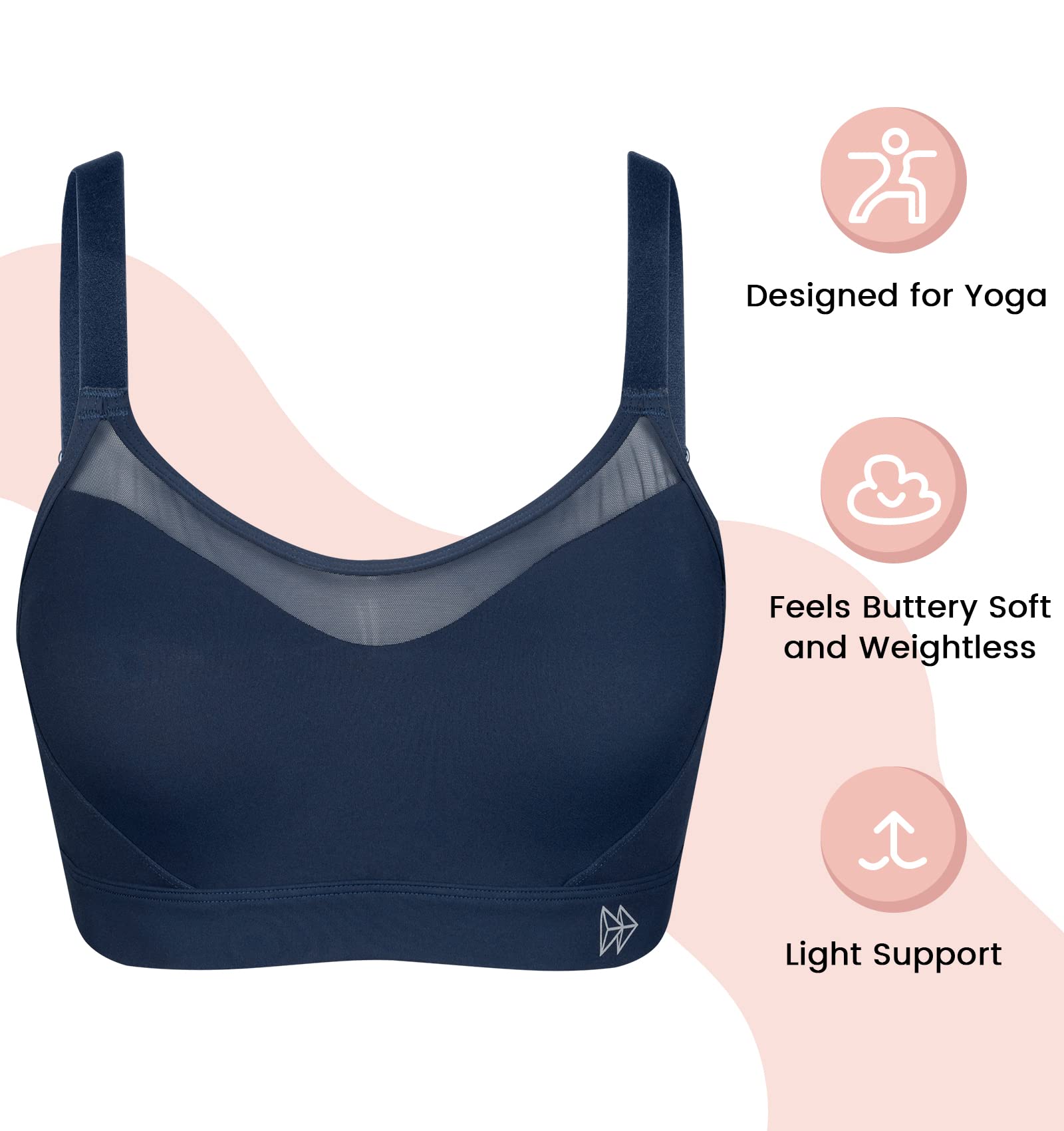 Yvette Sports Bra for Women - Comfortable Adjustbale Strappy Criss Cross Back Padded Workout Yoga Bra Navy
