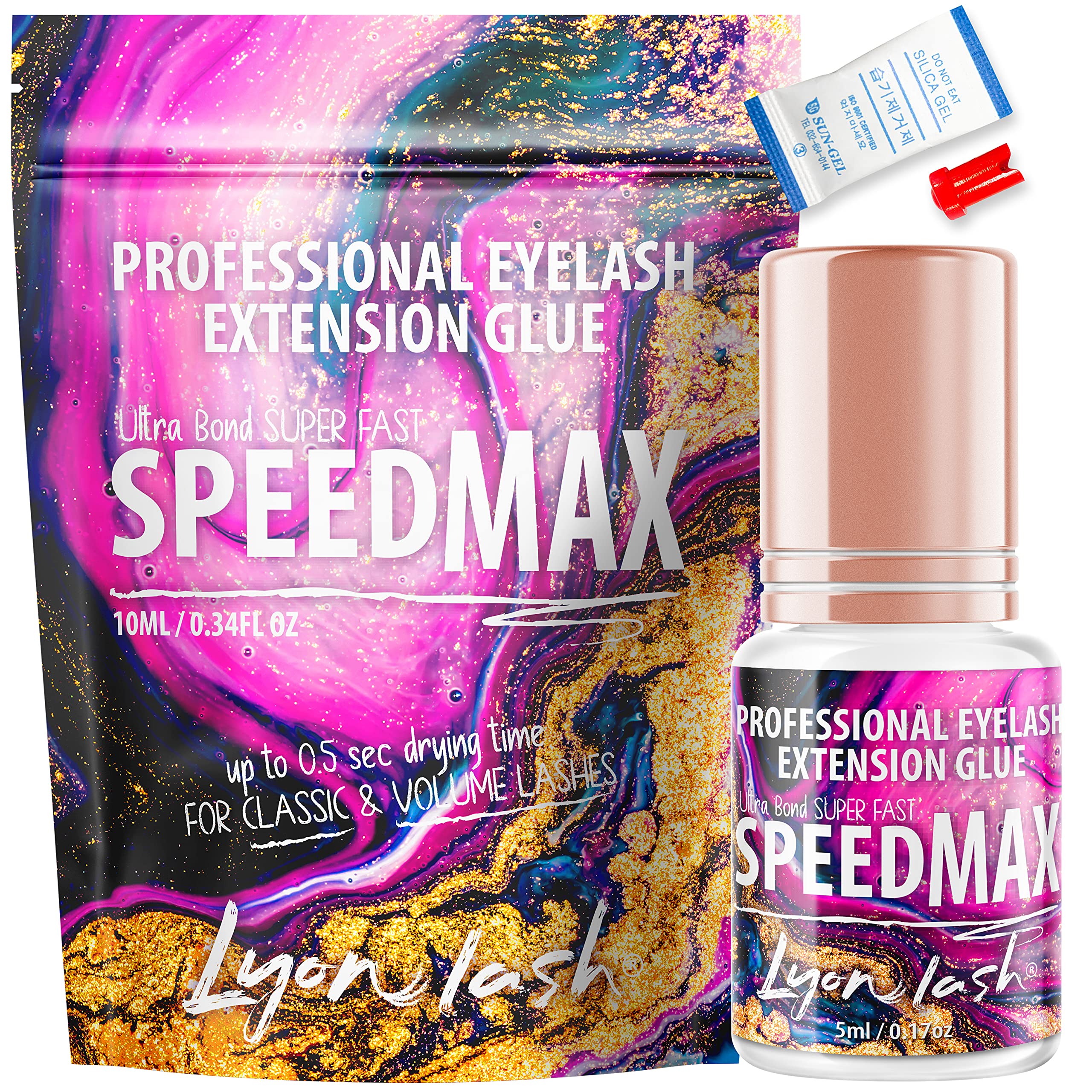 SPEEDMAX Eyelash Extension Glue | 0.5-1 Sec Dry Time | Up to 8 Weeks Retention | Black Adhesive Supplies (5ml/0.17 fl. oz)