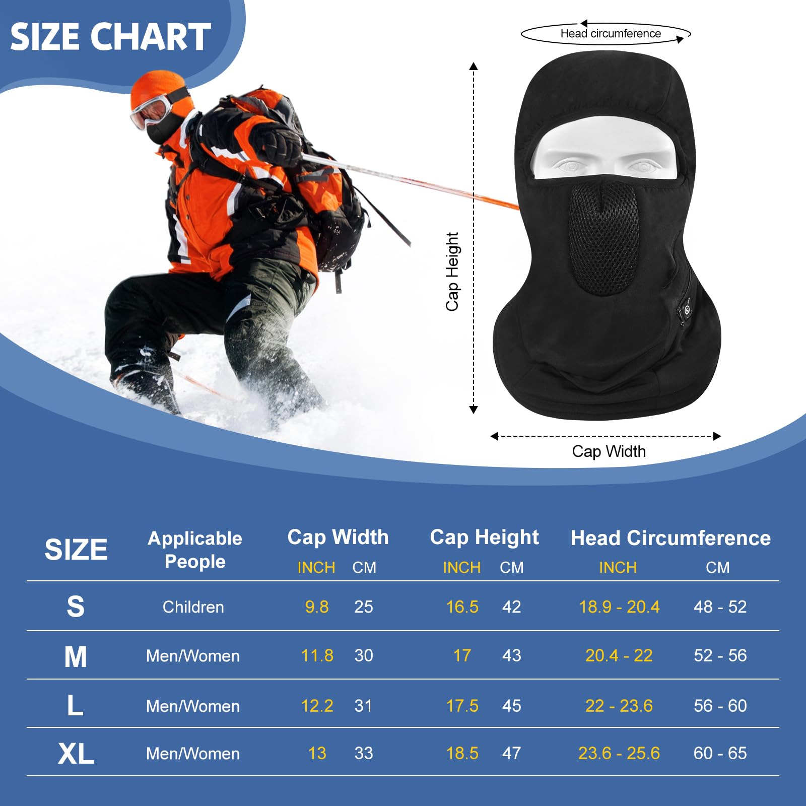 WERMSOCK Heated Ski Mask, Heated Balaclava Face Mask, Windproof Black Ski Mask for Men, Thermal Full Face Ski Mask for Motorcycle Riding Cycling