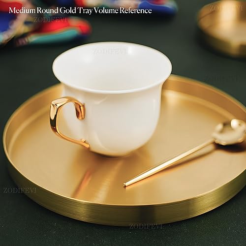 ZODIFEVI Gold Round Trays, 12 Inch Large Round Gold Serving Tray, Gold Tray Decorative, Gold Serving Tray, Decorative Tray for Jewelry, Makeup, Candle, Toiletry, Kitchen Tableware, Bar, Cafe (Large)