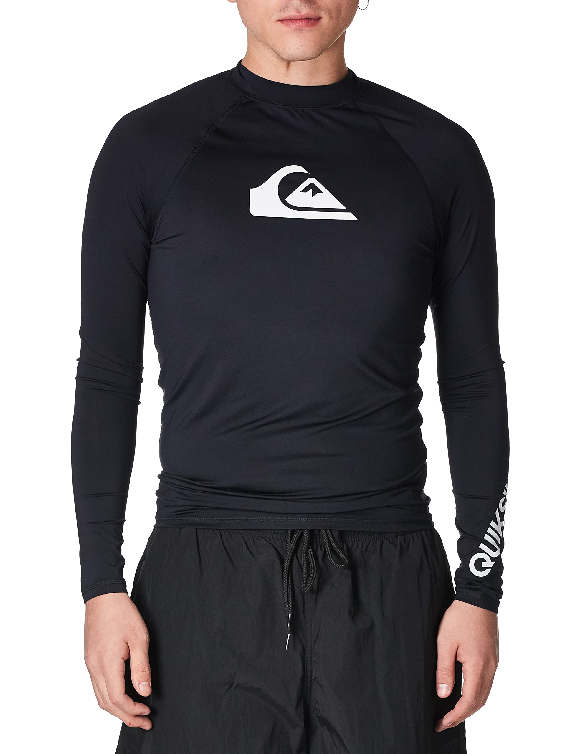 Quiksilver mens All Time Long Sleeve Rashguard Upf 50 Sun Protection Surf Rash Guard Shirt, Black, Large US