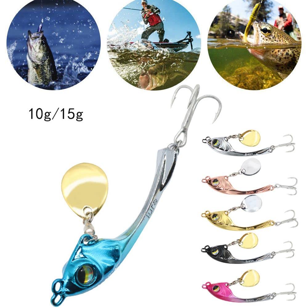 VIB Spoon Bait Spinning Baits Spin Sequin Lure Spinner Sinking Bass Hook Fishing Tackle Pin Hard Bait 10/15g(15g,Black)