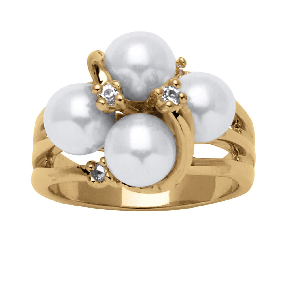 PalmBeach Jewelry Yellow Gold-Plated Round Simulated Pearl and Round Crystal Ring Sizes 6-10 Size 10