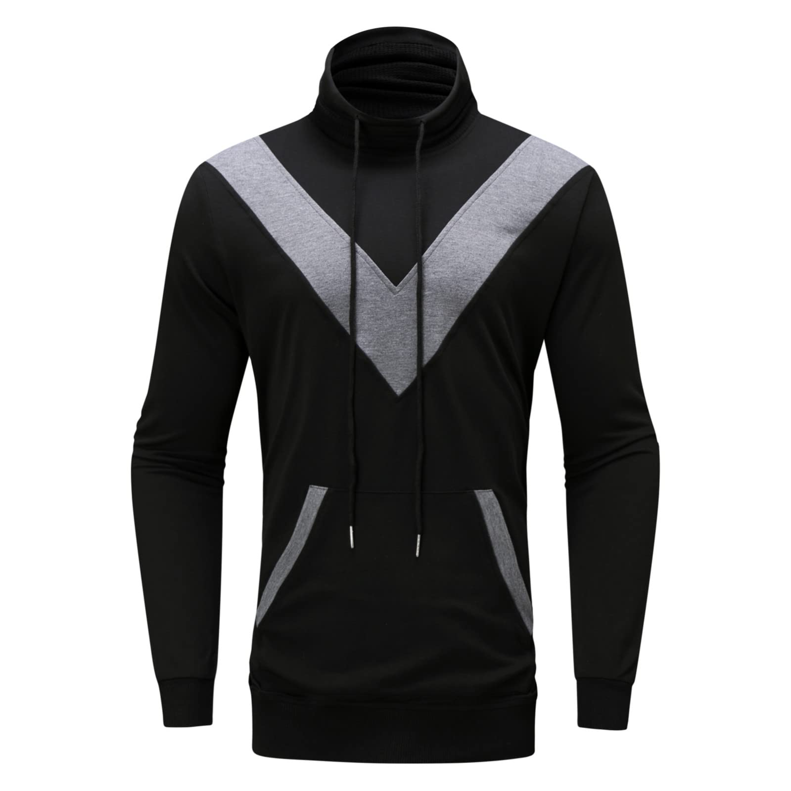ZDFER Turtleneck Pullover Sweatshirt for Men, Solid Color Drawstring Sweater Casual Long Sleeve Tops Outwear with Pocket Mens Christmas Shirts Golf Shirts Ping Golf Shirts for Men Polo Shirts for Men
