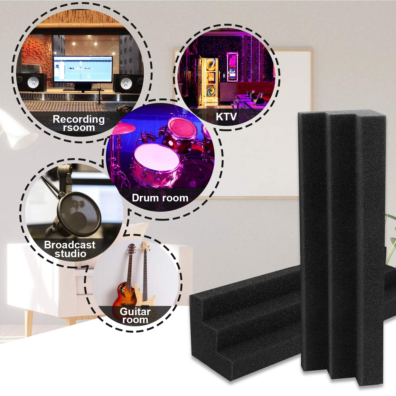 Satsuki Acoustic Foam Panels, Bass Traps Panels Sound Proofing Studio Foam Padding 12" X 3" X 3",Bass Trap Studio Corner Wall in Studios or Home Theater (12 Pack)