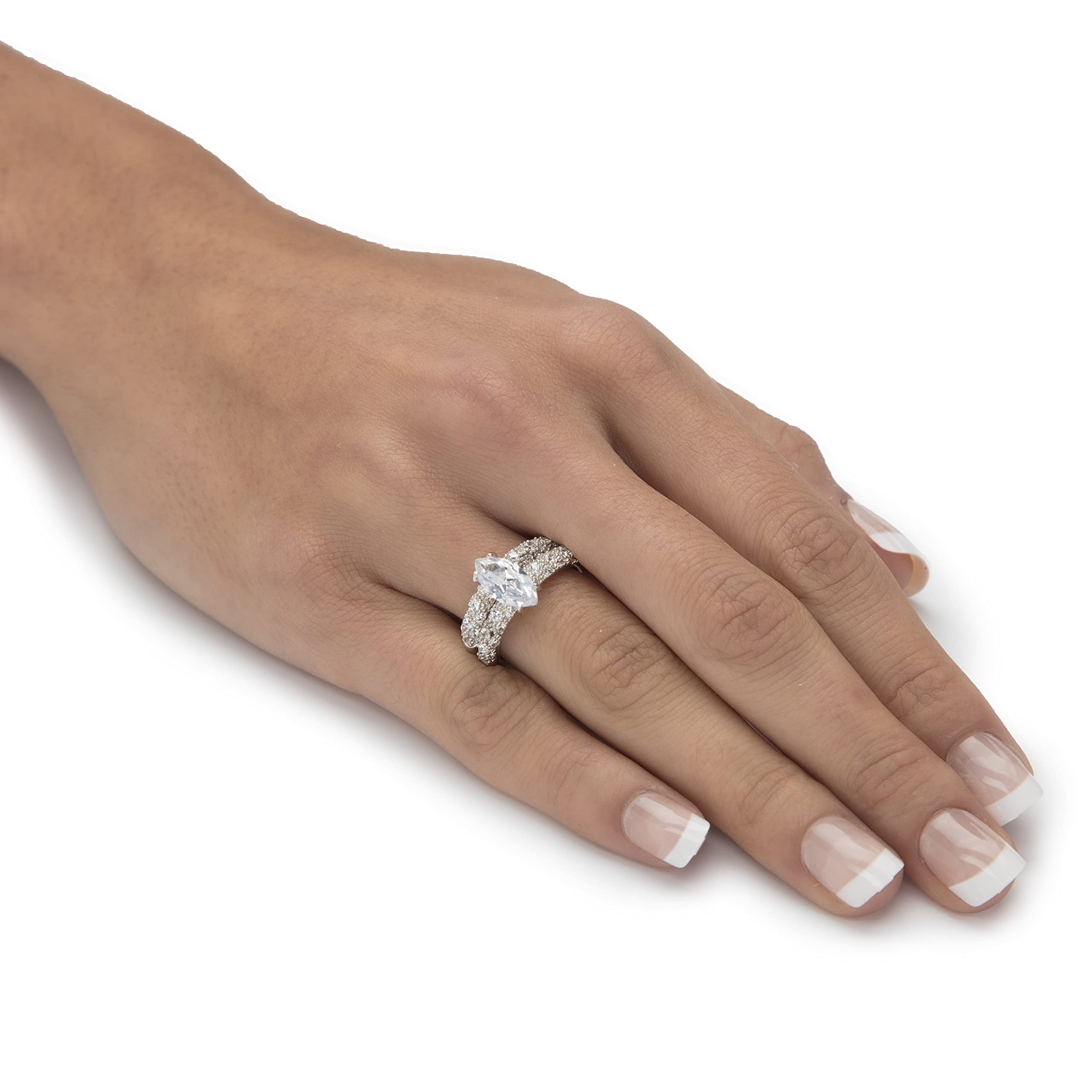 PalmBeach Jewelry Platinum-plated Sterling Silver Marquise Cut Cubic Zirconia Bridal Ring Set Sizes 6-10 Size 10