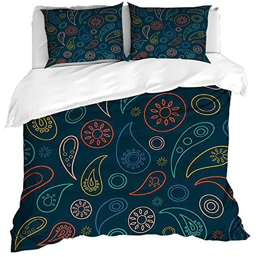 Paisley Quilt Set, Paisley Style Textures, 3 Pieces Wrinkle, Stain Resistant Comforters Set, (California King, 96x104 inches, 3 Pieces)