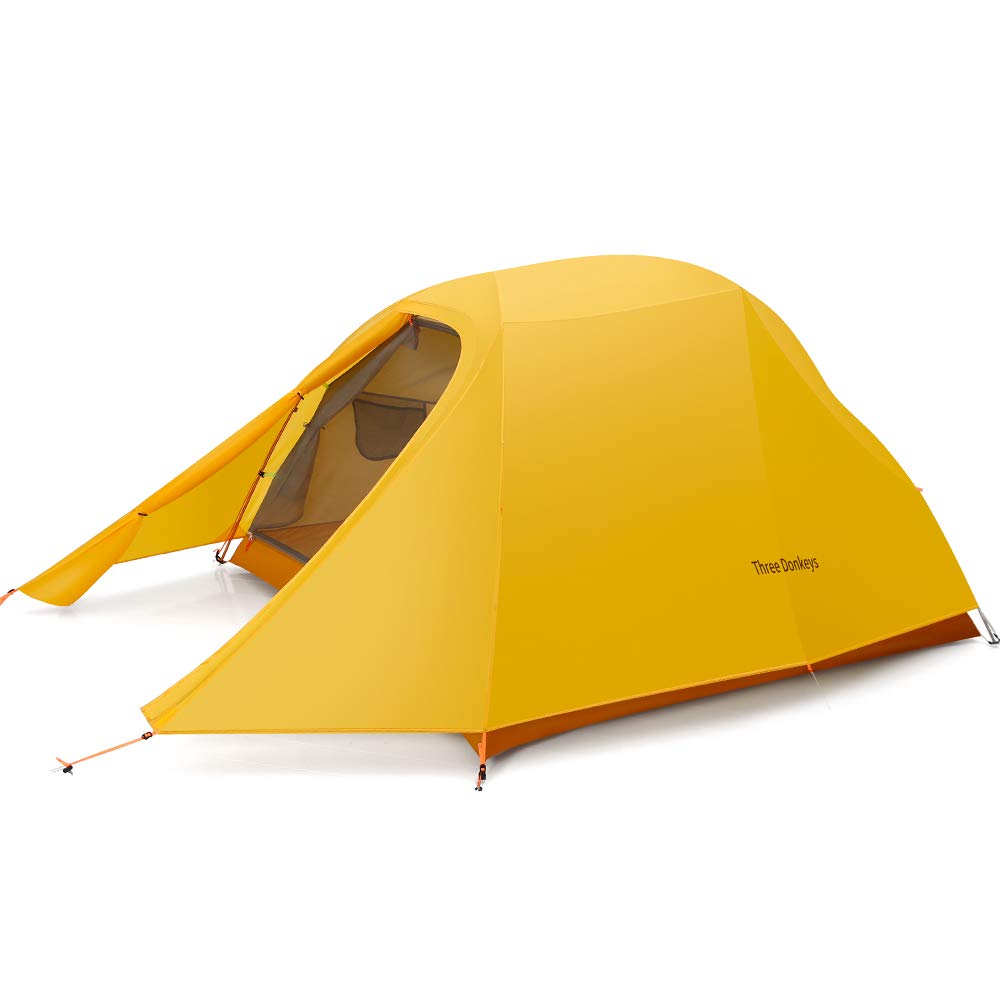 Three Donkeys Breeze-Up 1, 2 and 3 Person Lightweight Waterproof Camping and Backpacking Hiking Tent with Footprint (3P-Yellow Orange)