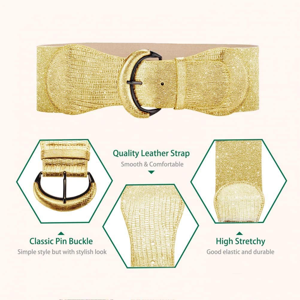 VOCHIC PU Leather Elastic Wide Belt for Women Ladies Dress Stretch Thick Waist Belts