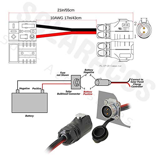 SolarAccs 2 Pin Power Industrial Circular Connector to Anderson Cable Adapter for Solar Panel Suitcase and Grand Design RV's Industry,Forrest River RV Solar Ports 10 AWG 20in/51cm (2Pin-Anderson)