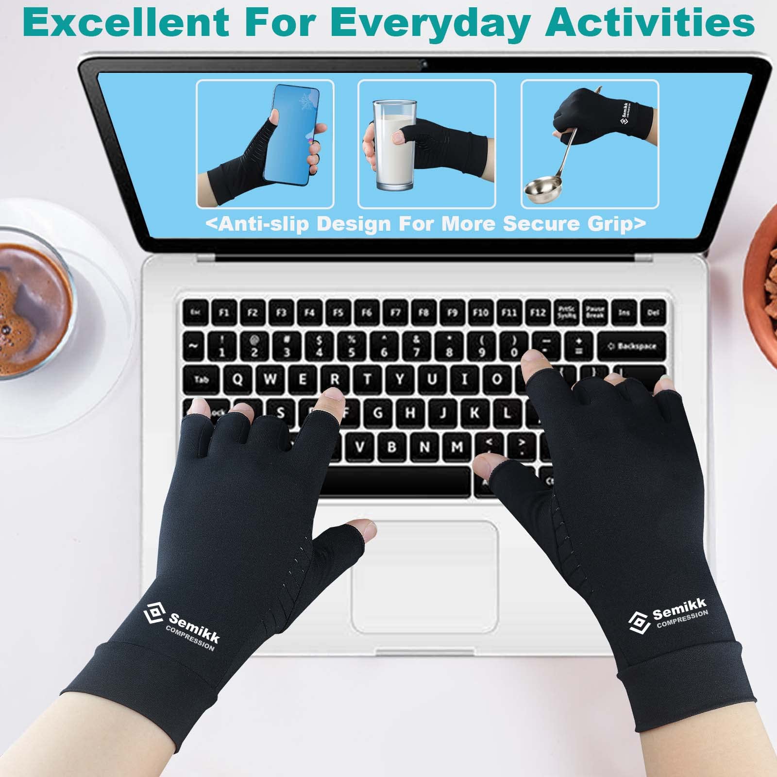 Semikk 2 Pair Compression Gloves for Women Men, Copper Arthritis Gloves for Rheumatoid Arthritis Osteoarthritis Carpal Tunnel