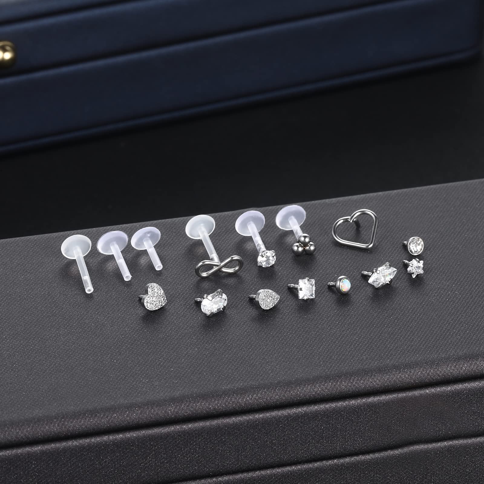 Xpircn 16G Labret Monroe Lip Rings Tragus Helix Cartilage Earrings Studs Ring Piercing Jewelry Plastic Retainer Clear CZ 6mm 8mm 10mm (Silver)