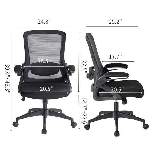 RIGHTPARTS Ergonomic Office Desk Chair,Mesh High Back Computer Chair with Adjustable 3D Headrest & Lumbar Support & Flip-Up Arms Executive/Home/Study/Work Office Desk Chairs(Black+ Gray)