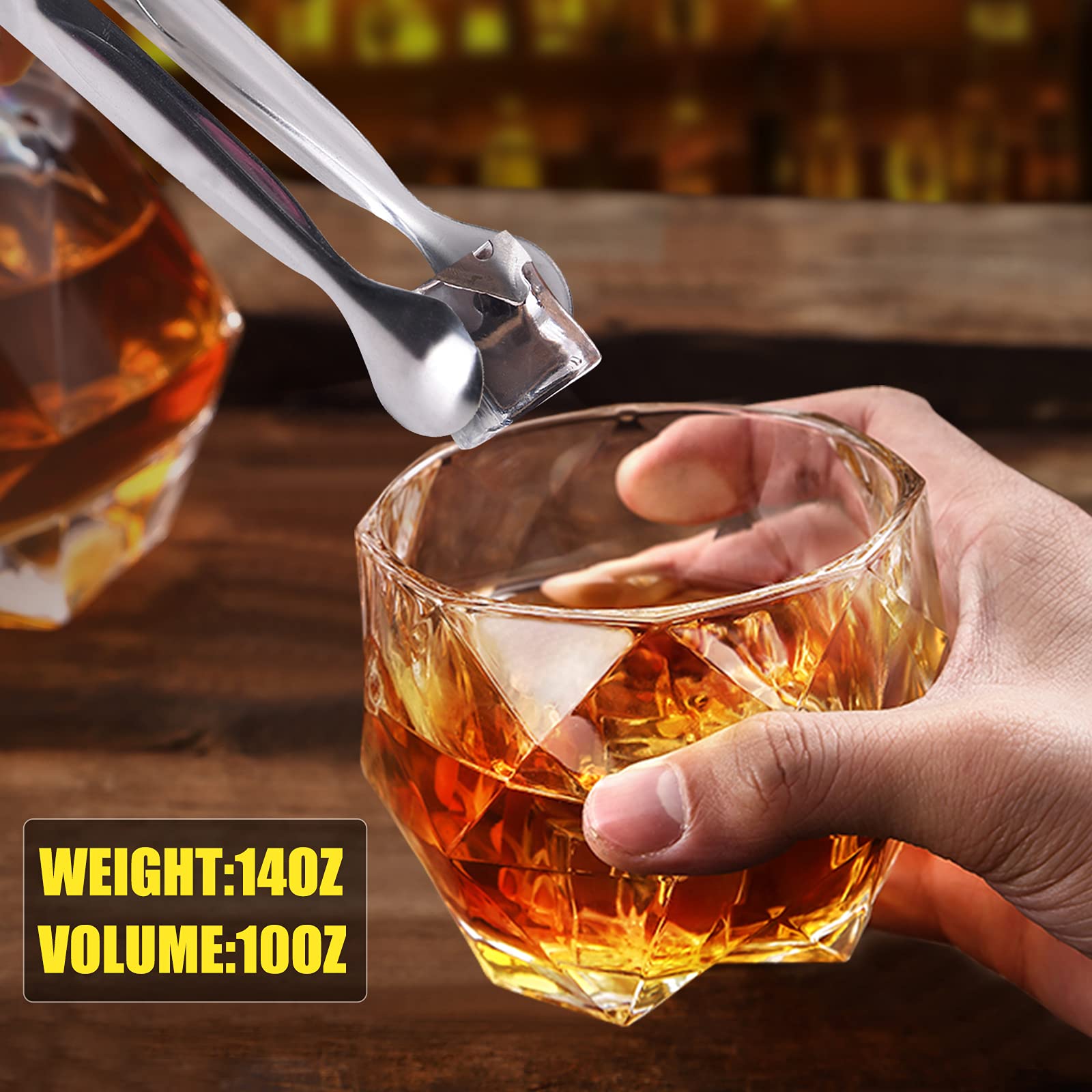 Whiskey Glasses Set of 4, 10 oz Rocks Glasses Lowball Scotch Glasses Bourbon Glasses Unique Old Fashioned Glasses with Gift Box