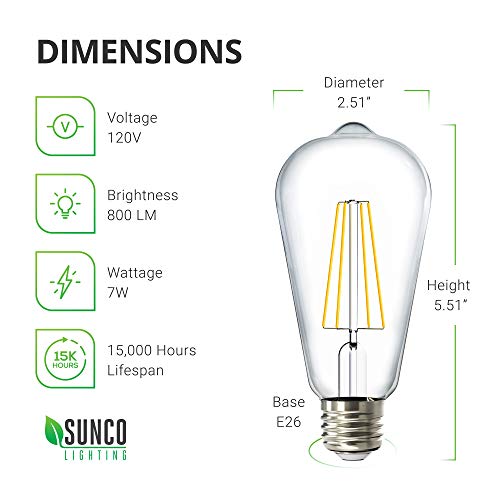 Sunco 2 Pack Dusk to Dawn Light Bulbs LED Edison 2700K Soft White, CRI90 7W Equivalent 60W, Vintage Style ST64 Extra Bright Automatic Bulb, 800 Lumens, E26 Base, Light Sensing Outdoor UL