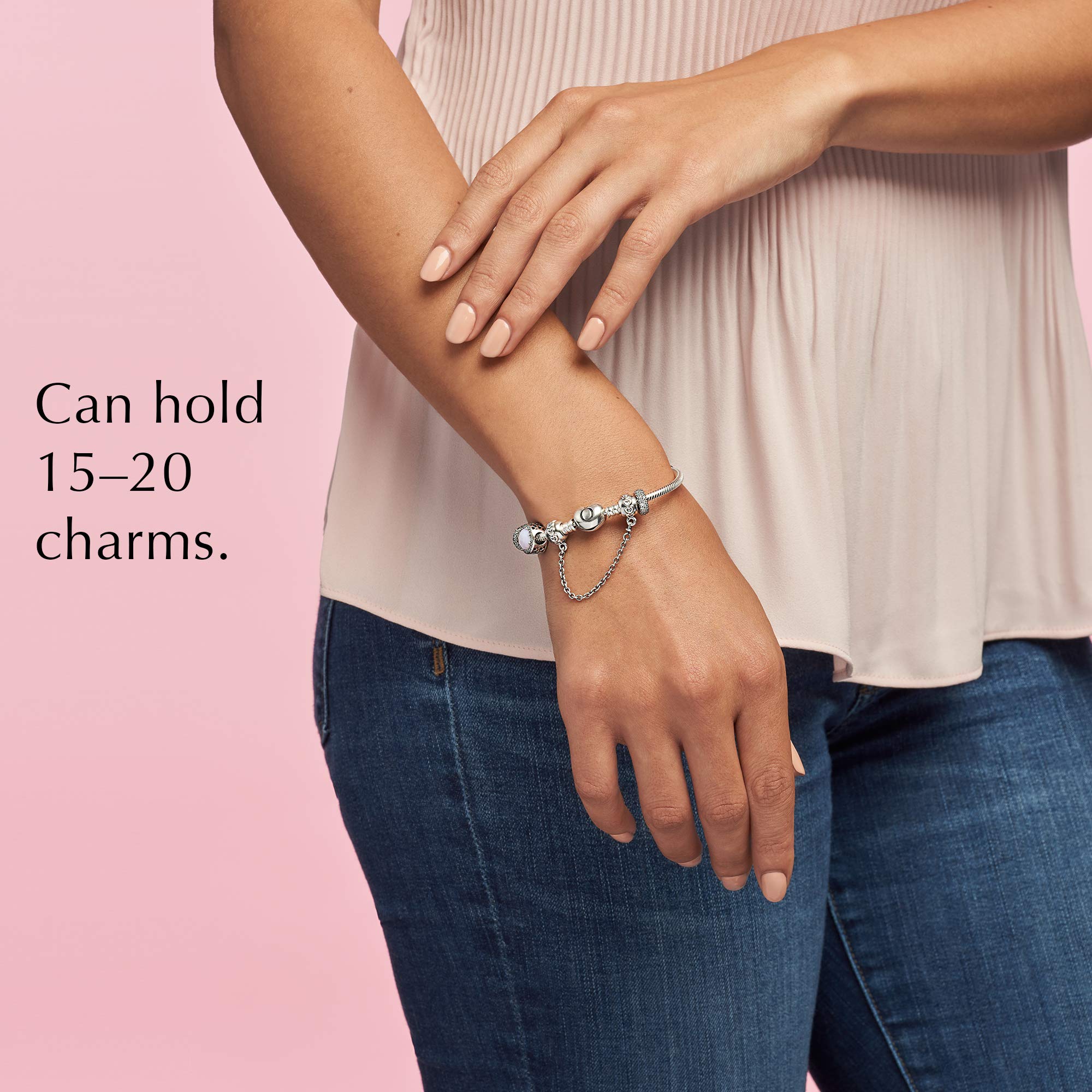 Pandora Jewelry Moments Heart Clasp Snake Chain Charm Sterling Silver Bracelet, 7.9"