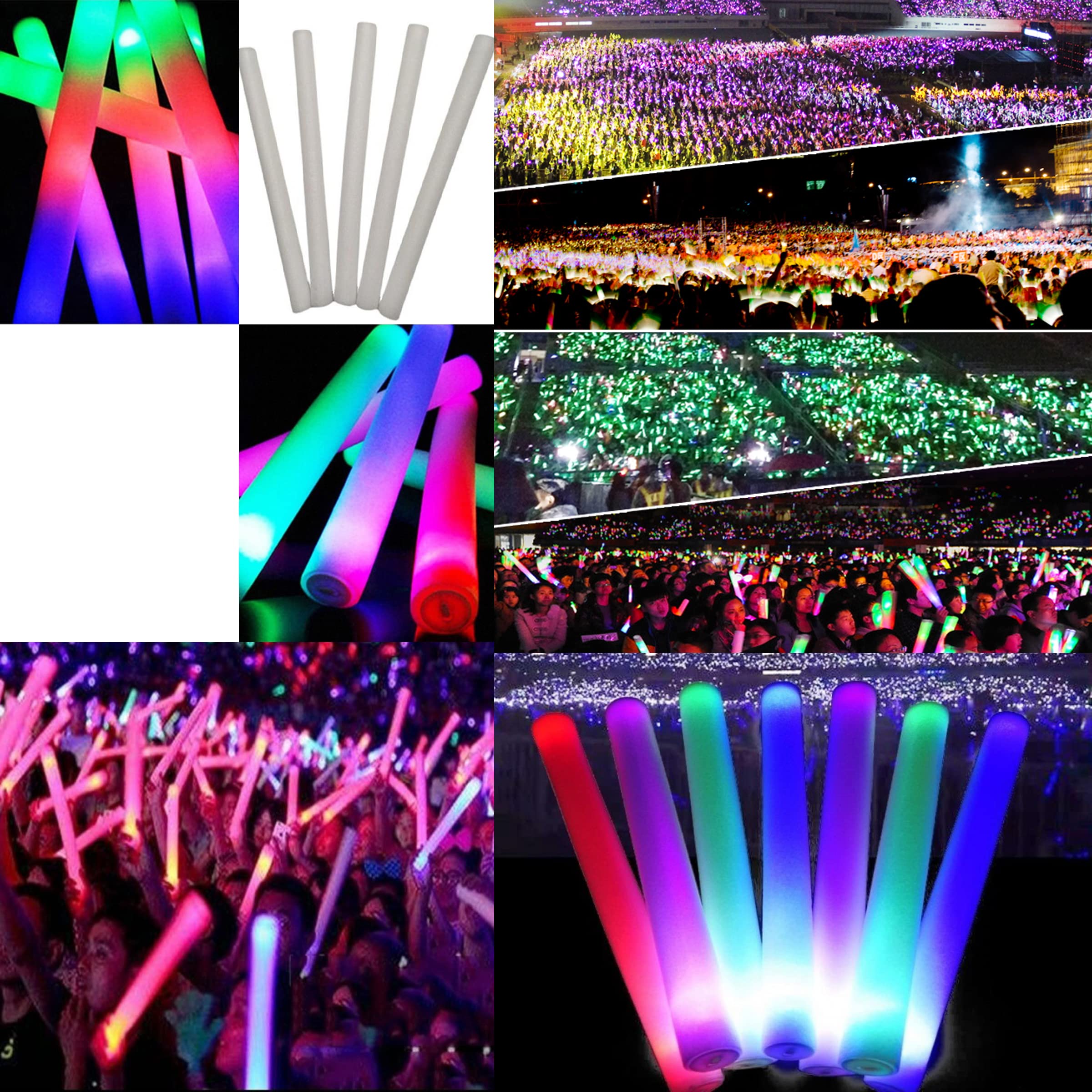 XXYXXY 60 Pack 18" LED Foam Stick Glow Sticks with 3 Modes Blink Effect Color Lights for Wedding, Carnival, Concert, Halloween (Color)