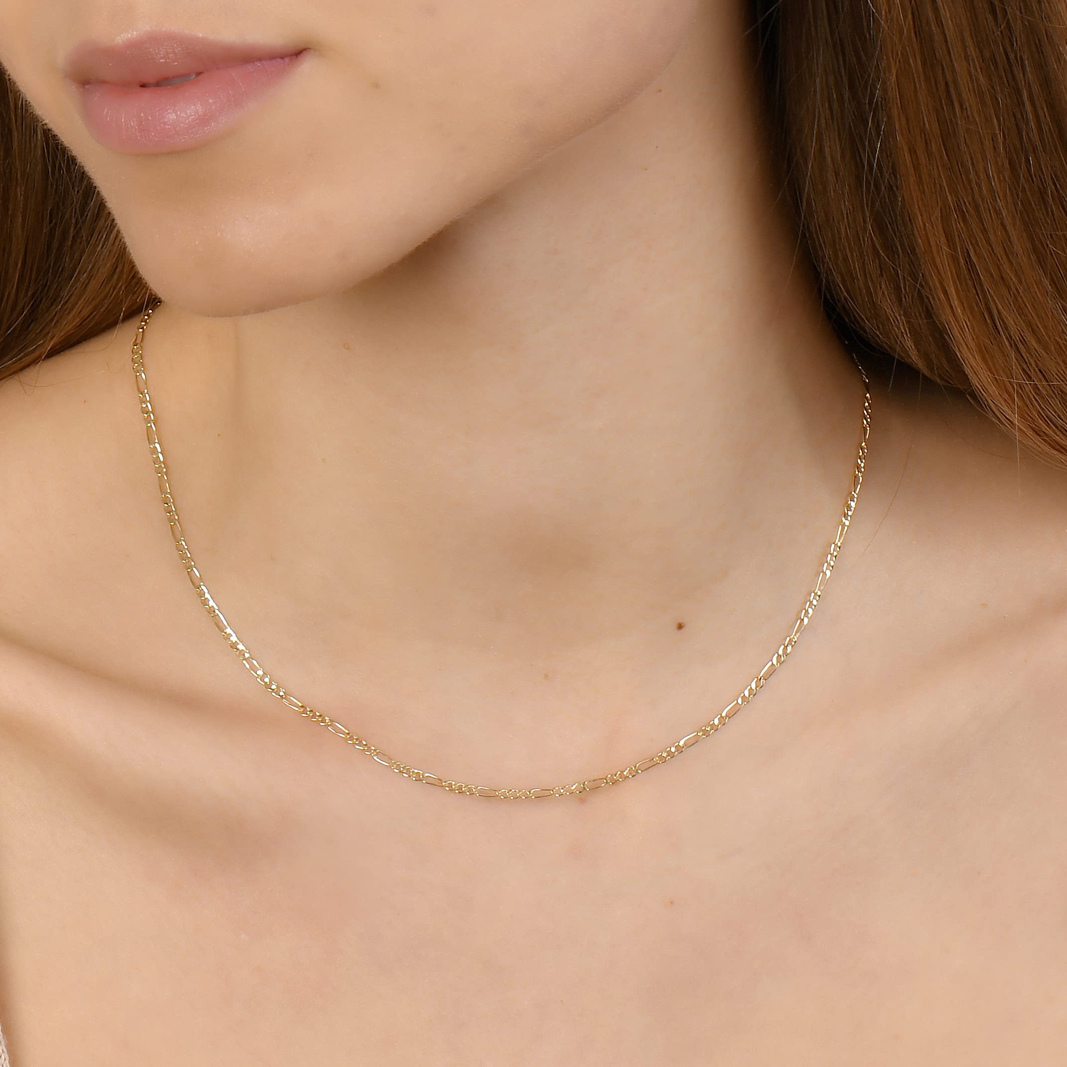 PORI JEWELERS 14K Gold 2.0mm Figaro/3+1 Link Chain Necklace- Made in Italy - (Yellow, 24 Inch)