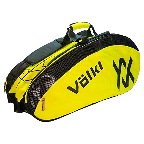 Volkl Tennis Combi Bag | Holds 6-9 Racquets | Shoe Pocket | Zippered Valuables Pocket | 32โ L x 13โ H x 11โ W (Neon Yellow/Black)