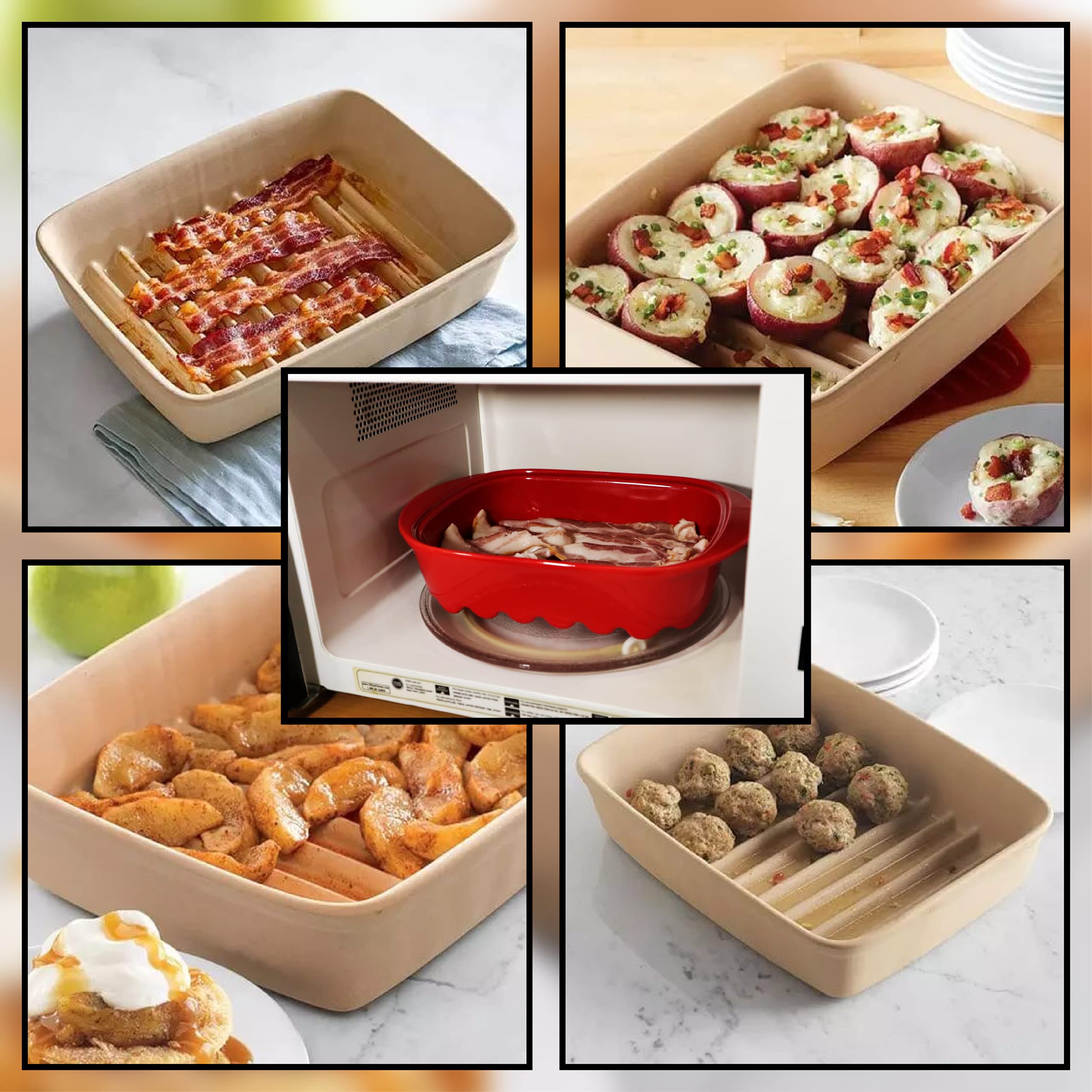 ZFJ Ceramic Microwave Bacon Maker with Lid-Bacon Tray for Microwave Cooking-Make Crispy Bacon in few Minutes