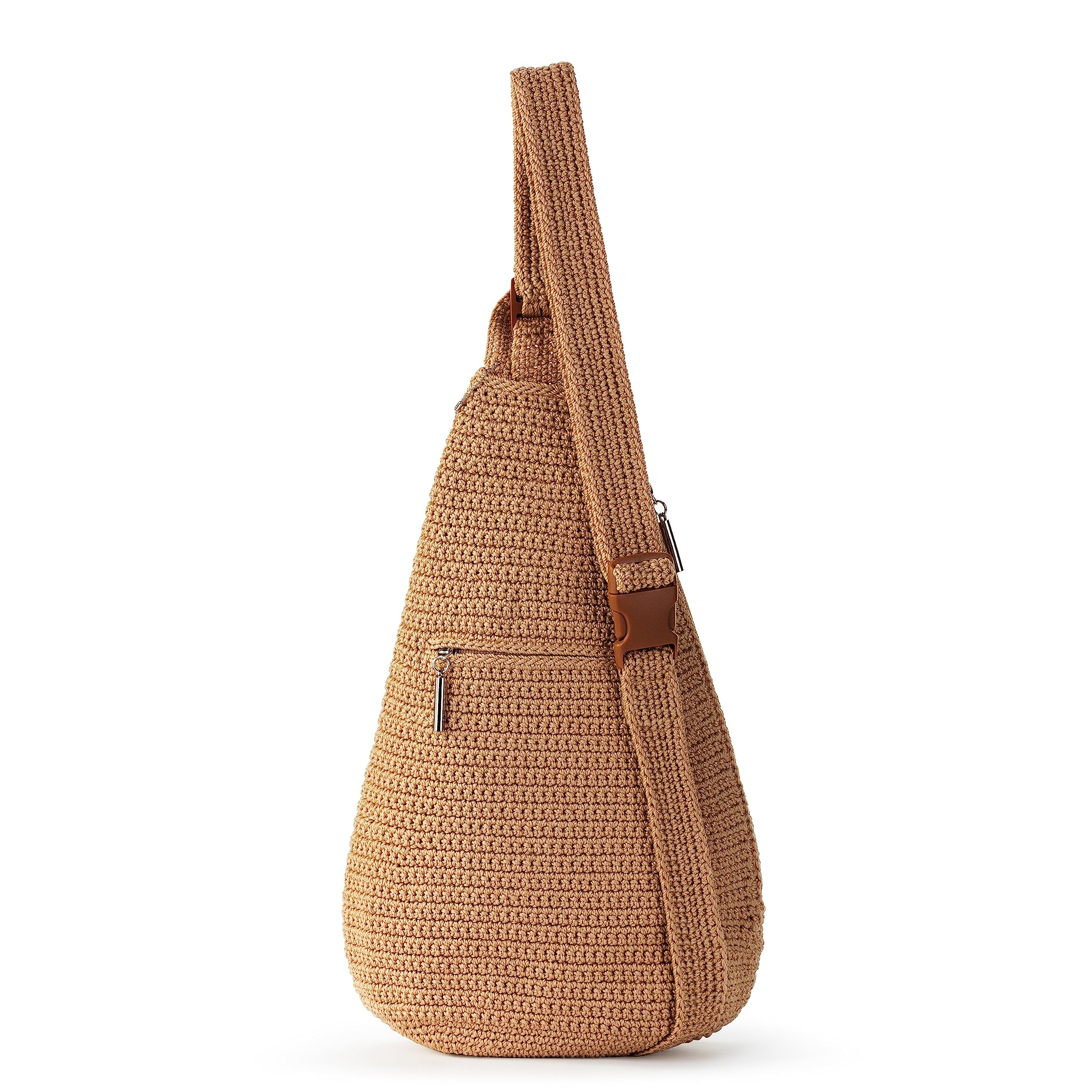 The Sak Geo Sling Backpack in Crochet, Single Sling Shoulder Strap, Bamboo