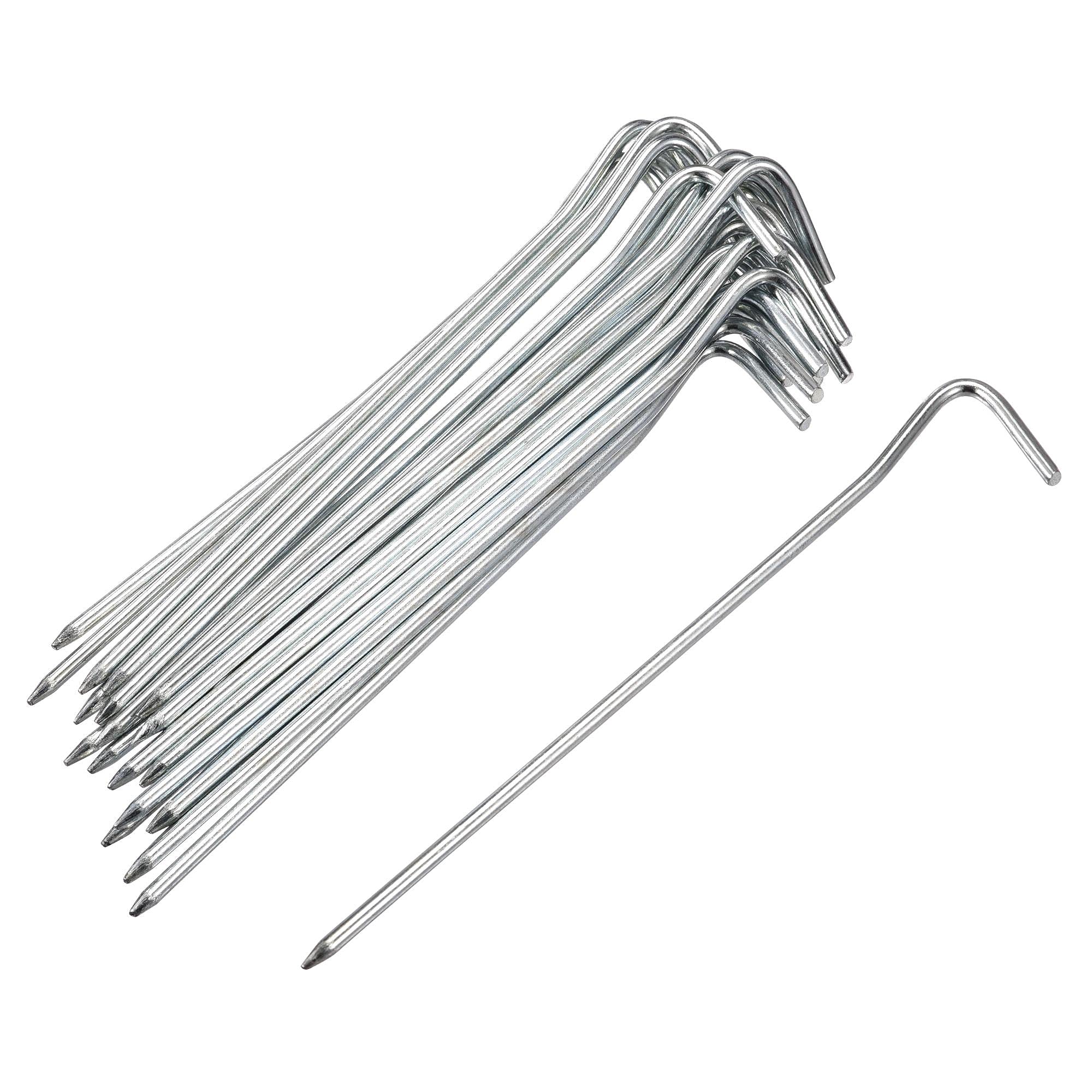 uxcell Tent Pegs, 7" Length 0.16" Dia Carbon Steel Tent Stakes with Hook for Camping Garden Edging Fence 25pcs