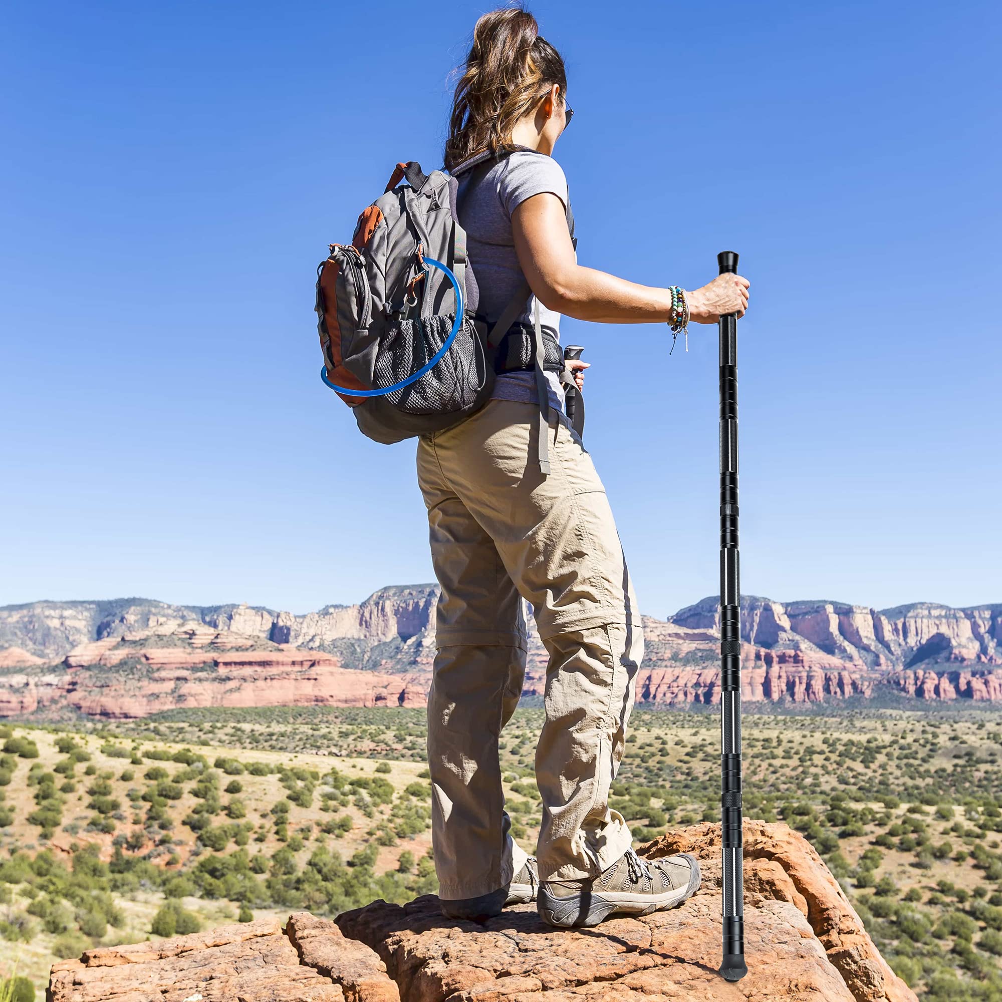 Trekking Poles Tactical Walking Hiking Sticks Multitool Aluminum Alloy Detachable Cane Gray Climbing Equipment and Gear