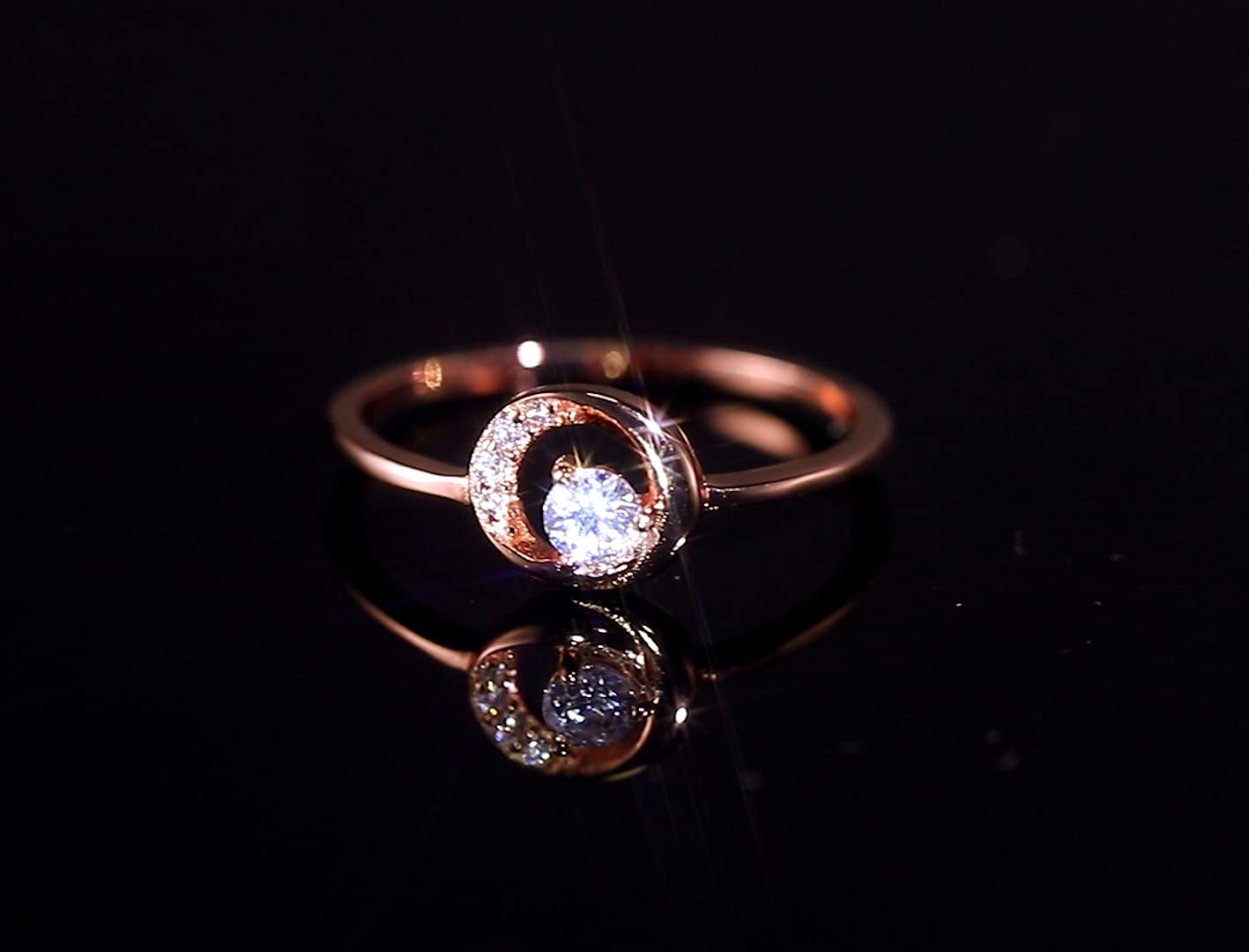 VOLUKA 18K Roes Gold Plated Flower Ring for Women Cubic Zirconia Wedding Engagement Ring for Lover 
