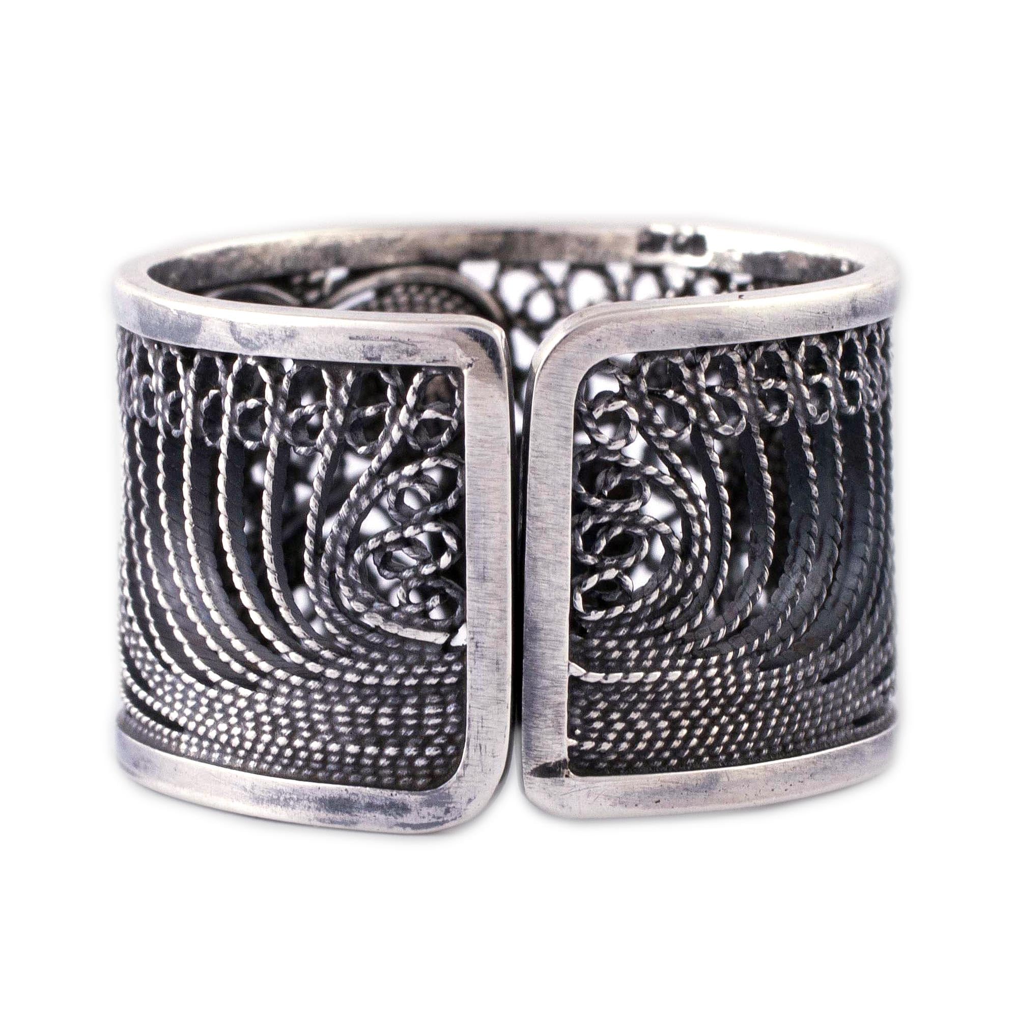 NOVICA Artisan Handmade .925 Sterling Silver Filigree Ring Oxidized No Stone Band Peru 'Yin and Yang'