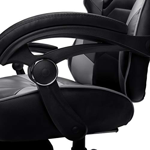 RESPAWN 110 Ergonomic Gaming Chair with Footrest Recliner - Racing Style High Back PC Computer Desk Office Chair - 360 Swivel, Adjustable Lumbar Support, Headrest Pillow, Padded Armrests - 2019 Grey