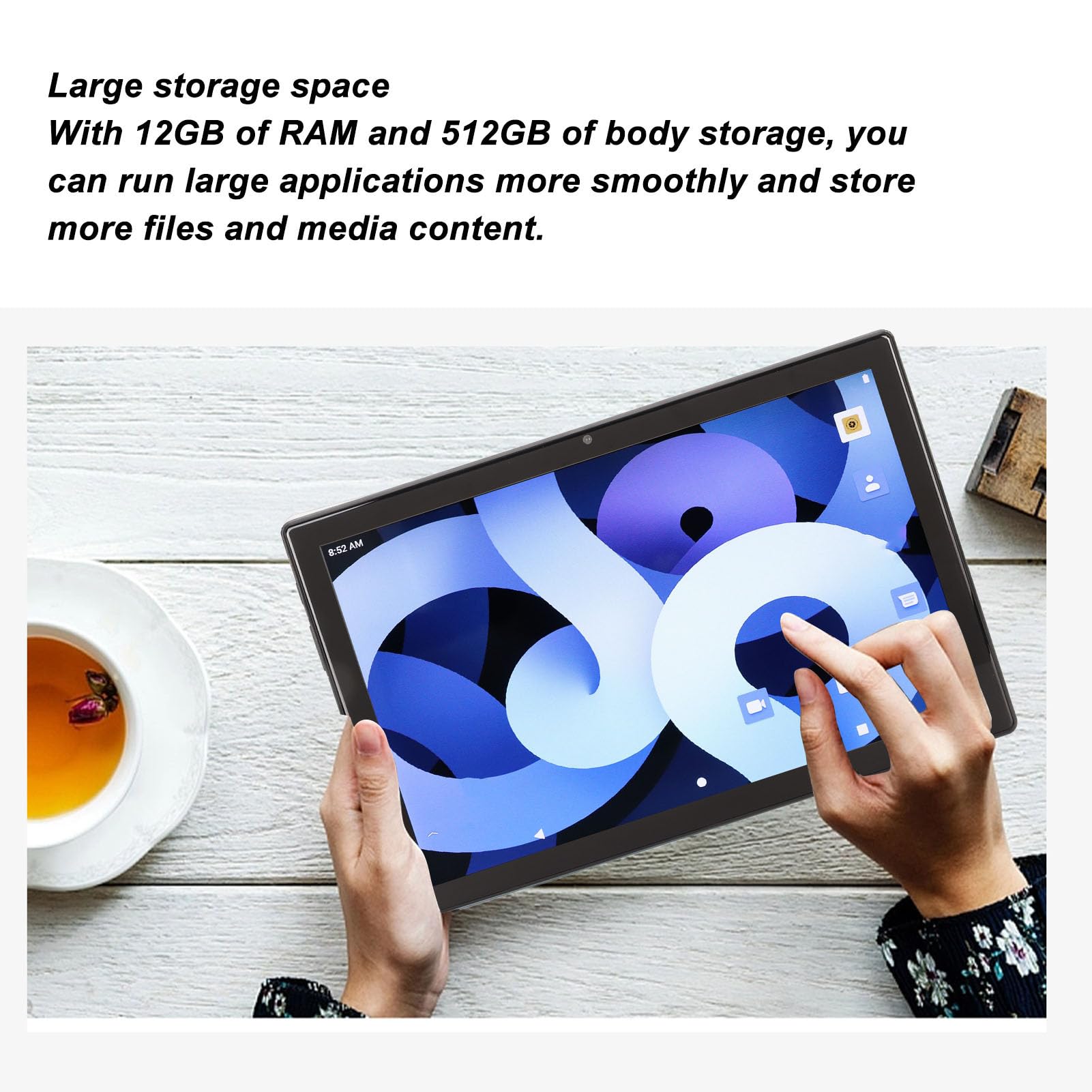 SHYEKYO WiFi Tablet, 10.1 Inch Smart Tablet, 12GB RAM 512GB ROM for Video to Work (Gold)