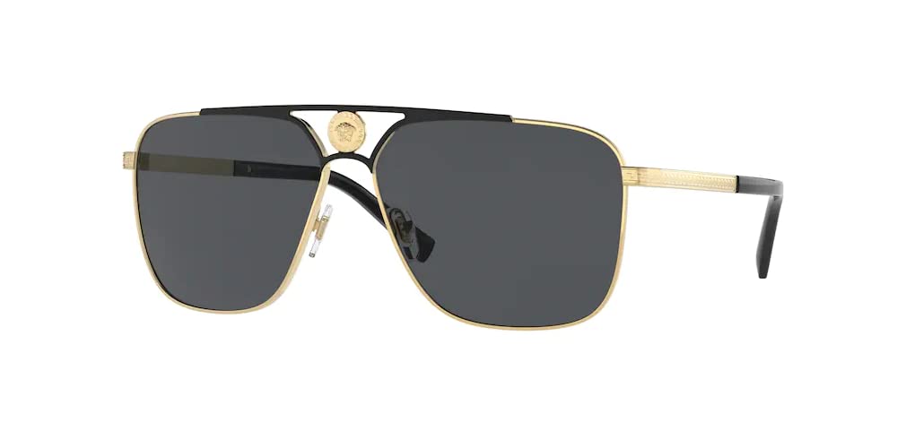 Versace VE2238 143687 61MM Gold/Matte Black/Dark Grey Rectangular Sunglasses for Men + BUNDLE With Designer iWear Eyewear Kit