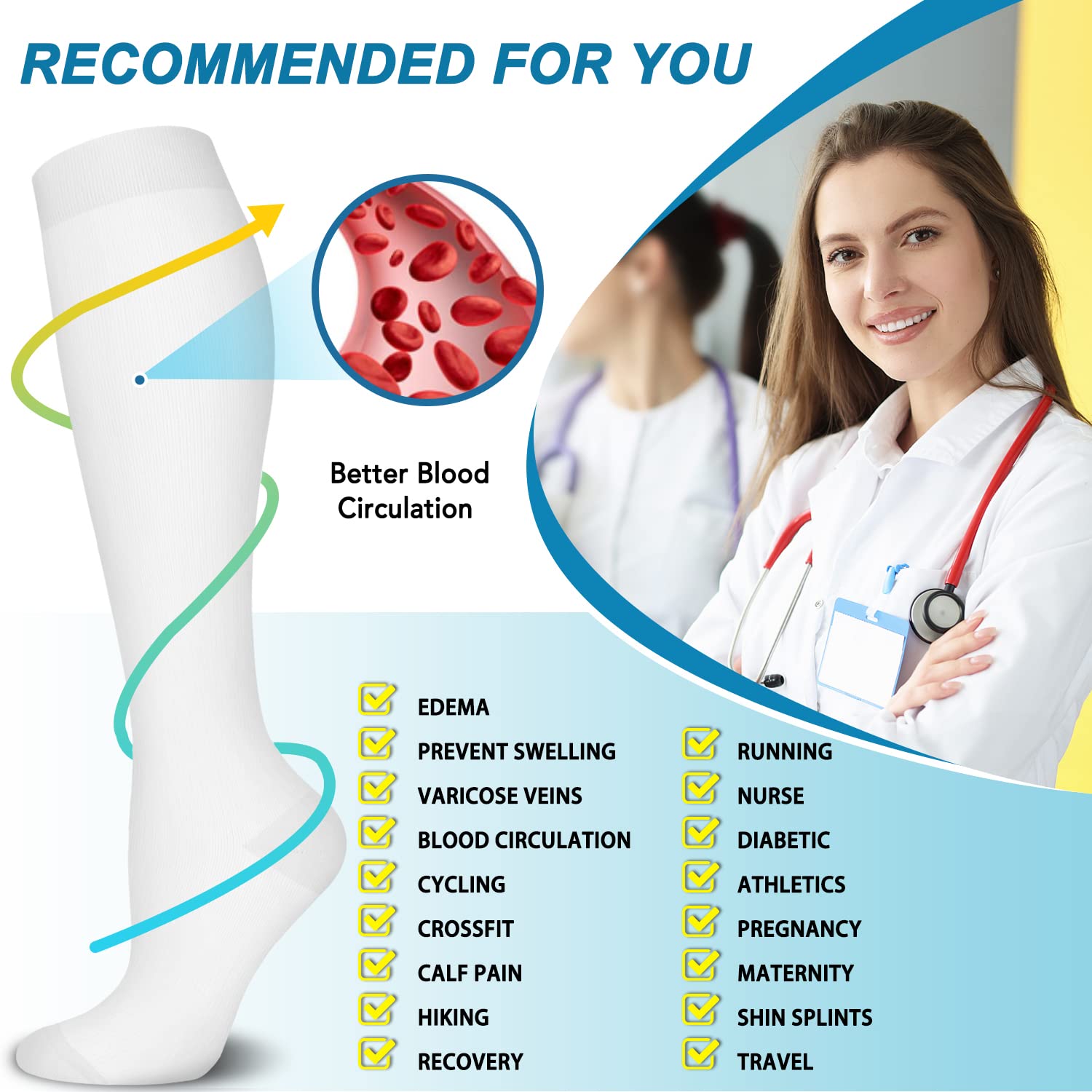 SunFeeling Compression Socks for Women & Men Circulation (3 Pairs) - Best Support for Athletic Running Nurses Recovery Travel,Small-Medium