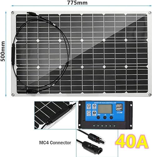 Shykey Flexible Solar Panel Kit,600W 18V Monocrystalline Solar Kit Off Grid Kit 2 * 300W Solar Power Kit with 40A Controller,for RV Battery Boat Caravan