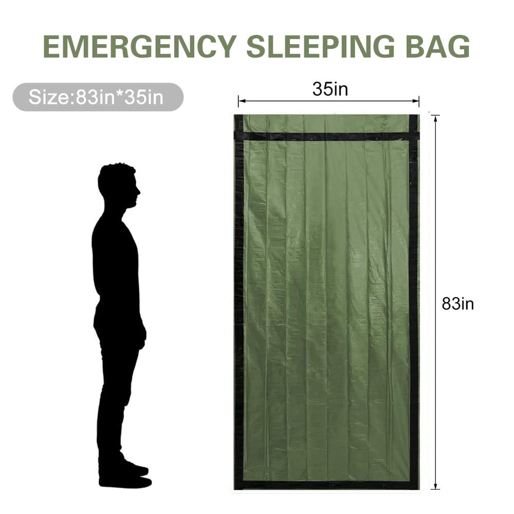 YDYJKI Emergency Survival Sleeping Bag, 2 Pack Thermal Sack Blanket, Waterproof Lightweight, Emergency Blankets Mylar Portable tarp Sack for Outdoor Camping, Hiking, Backpacking(Green)