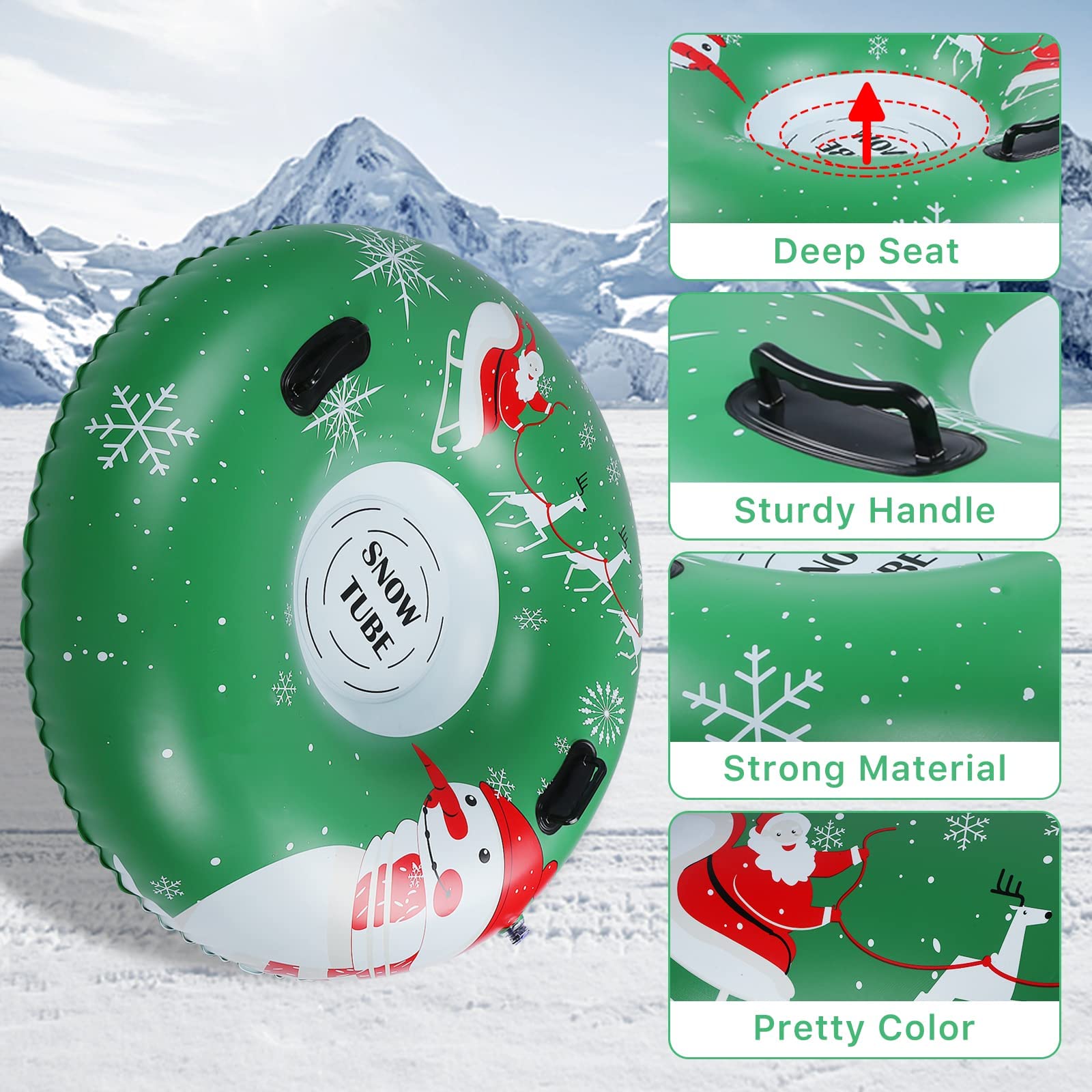 TIDYON Snow Tube Inflatable Snow Sled Heavy-Duty Inflatable Sledding for Kids & Adults Thickness Material Sleds Tubes Ideal for Winter Fun (Snowman)