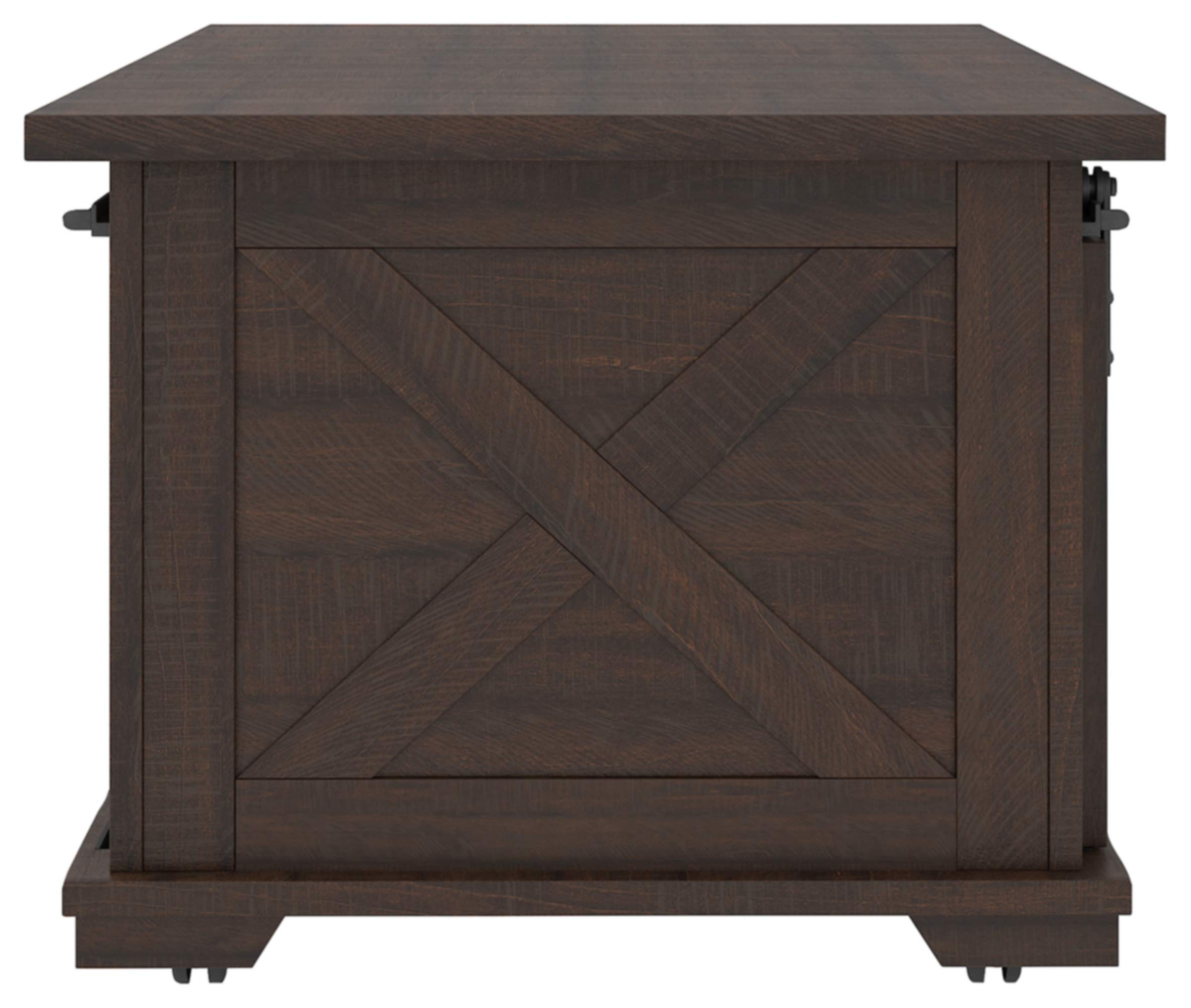 Signature Design by Ashley Camiburg Farmhouse Rectangular Coffee Table with Sliding Barn Doors, Dark Brown