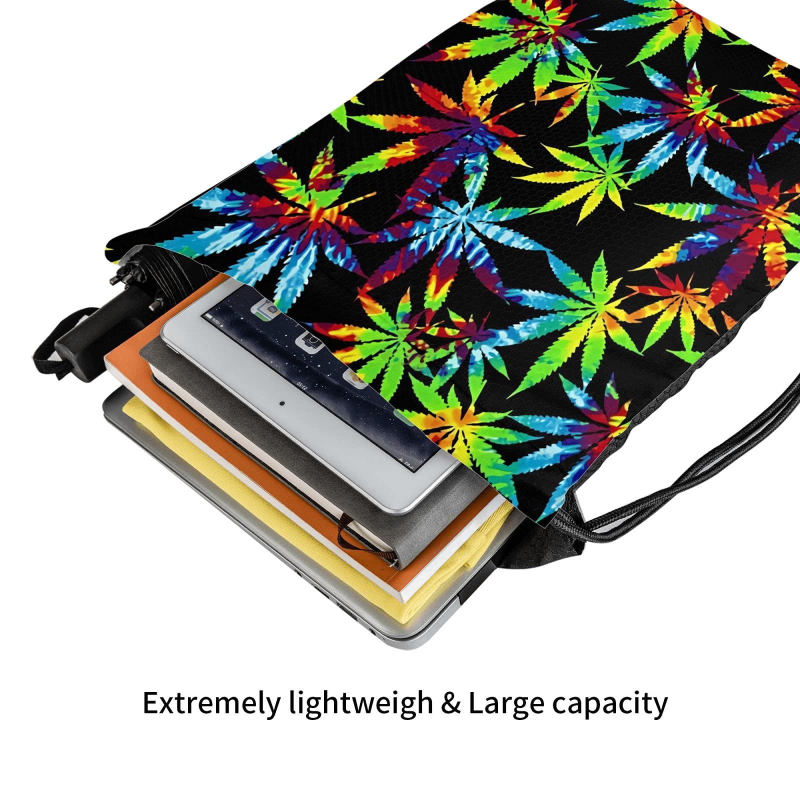 Tie Dye Weed Drawstring Backpack Bag Sport Gym Sackpack Waterproof Cinch Bags for Workout Yoga Beach Travel Camping