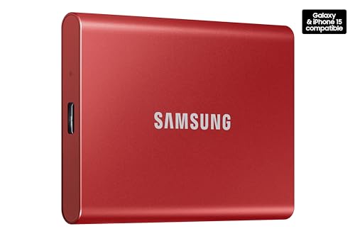 SAMSUNG T7 Portable SSD, 1TB External Solid State Drive, Speeds Up to 1,050MB/s, USB 3.2 Gen 2, Reliable Storage for Gaming, Students, Professionals, MU-PC1T0R/AM, Red