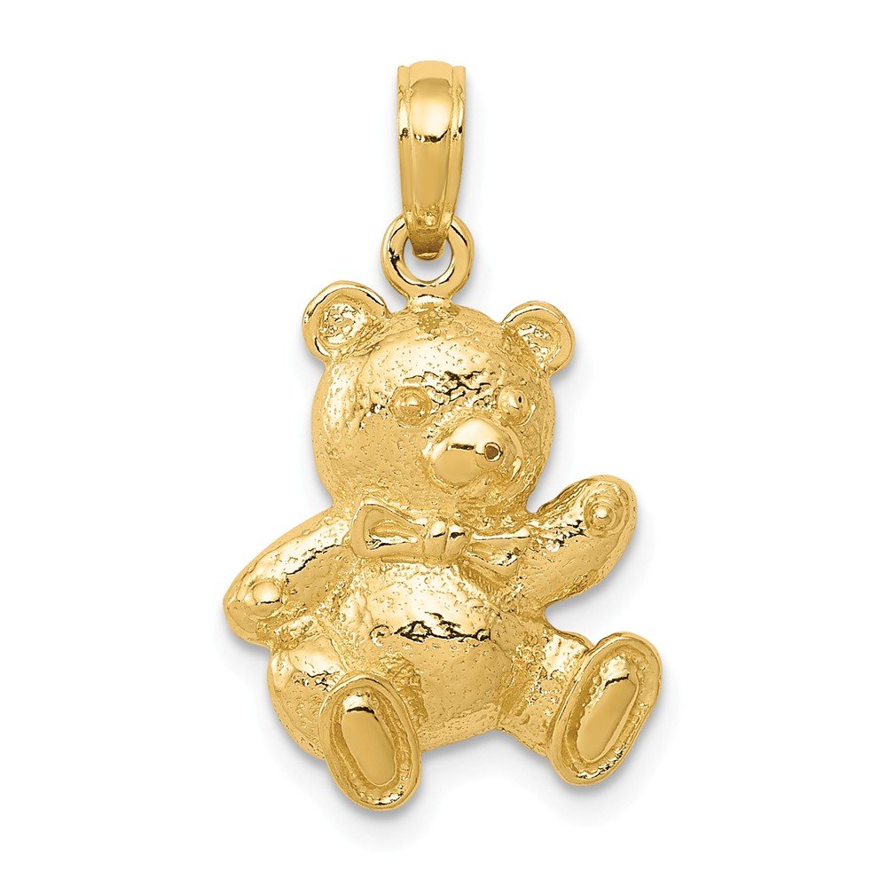 Solid 14k Yellow Gold Teddy Bear Pendant Charm - 23mm x 11mm