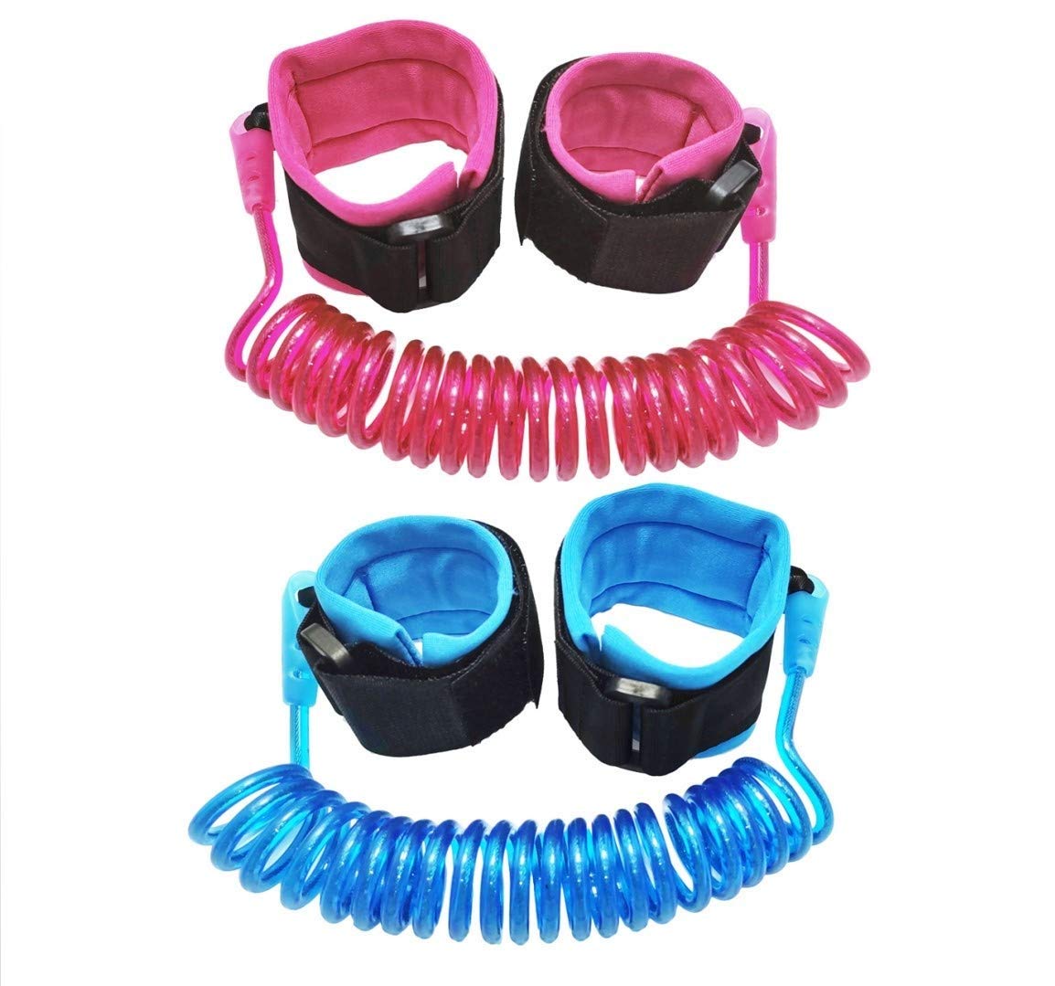 Senfhome 2 Pack Child Anti Lost Wrist Link, Outdoor Safety Hook and Loop Wristband for Toddlers, Babies & Kids (1.5M Pink + 1.8M Blue)