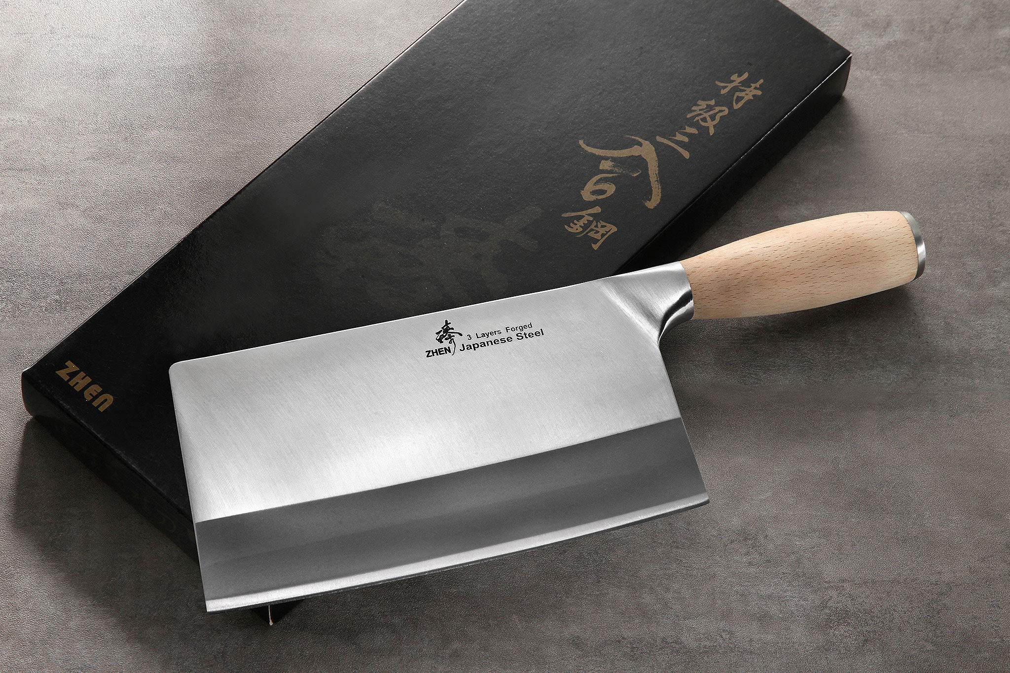 ZHEN Japanese VG-10 3-Layer Forged Chinese Cleaver, 8 inches, Silver