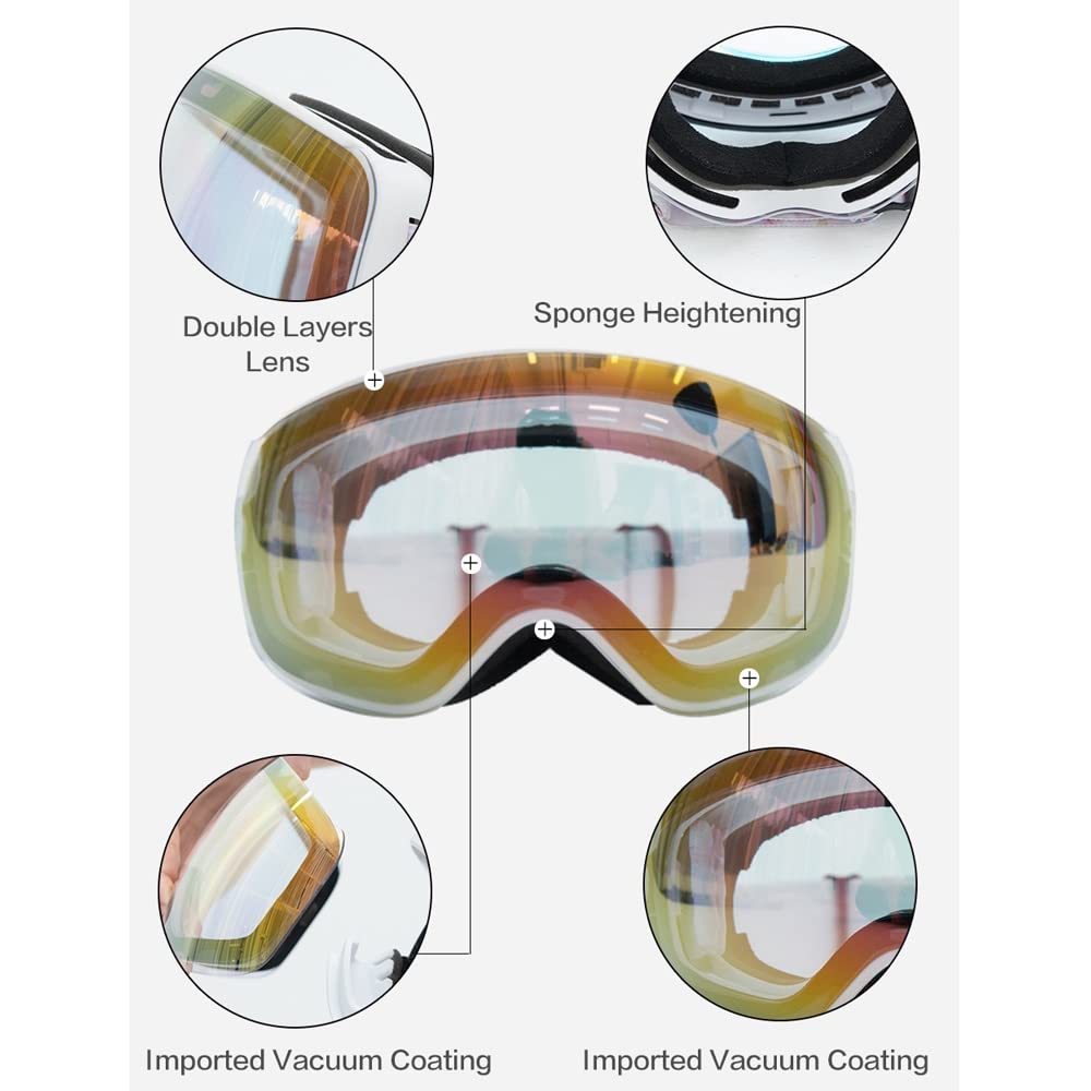UXZDX CUJUX High Light Transmittance Interchangeable Lens Cloudy Day Ski Goggles Snow Glasses Men Women Anti-Fog Coating Skiing (Color : B, Size : One Size)